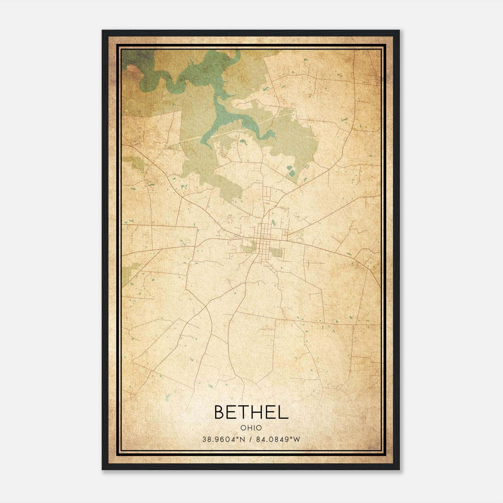 Vintage Bethel Ohio Map Poster, Bethel OH City Road Wall Art Print ...