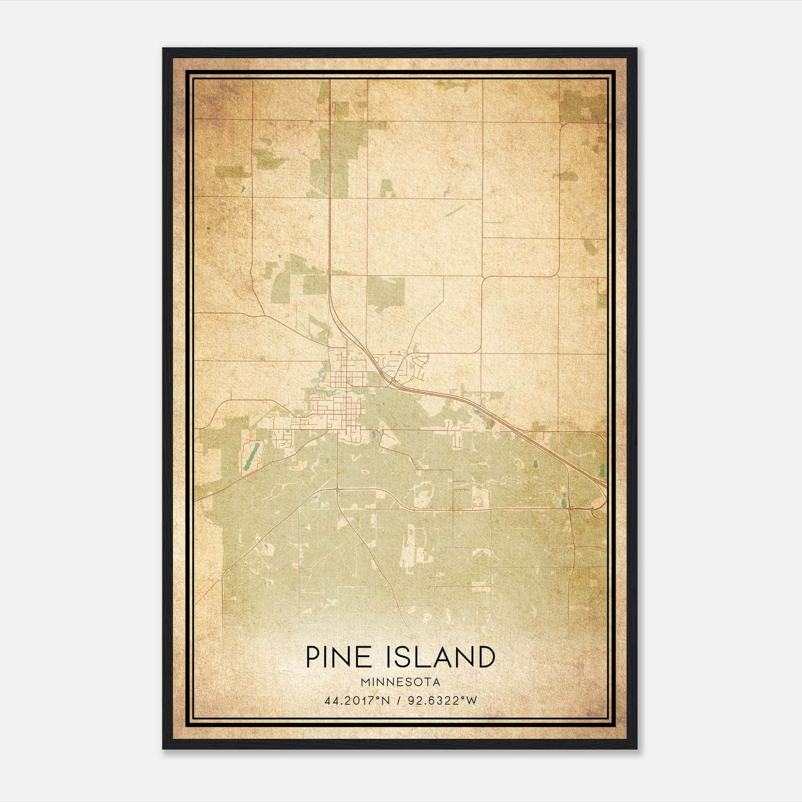 Vintage Pine Island Minnesota Map Poster, Pine Island MN City Road Wall Art Print - Custom Maps ...