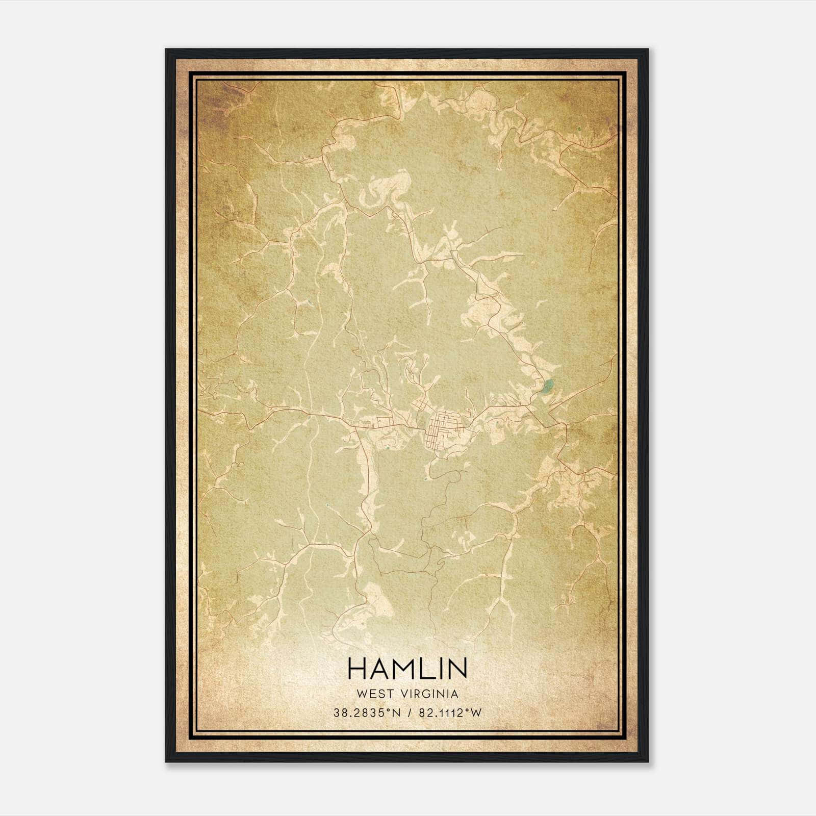 Vintage Hamlin West Virginia Map Poster, Hamlin WV City Road Wall Art ...