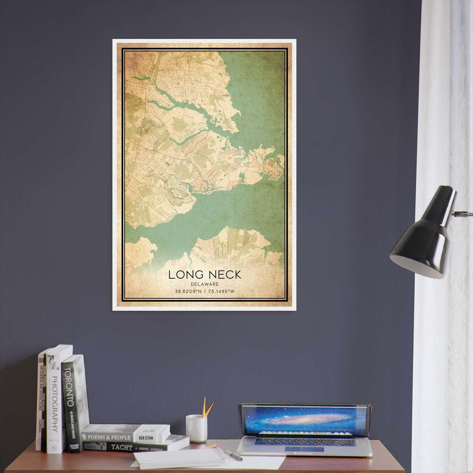 Vintage Long Neck Delaware Map Poster, Long Neck DE City Road Wall Art ...