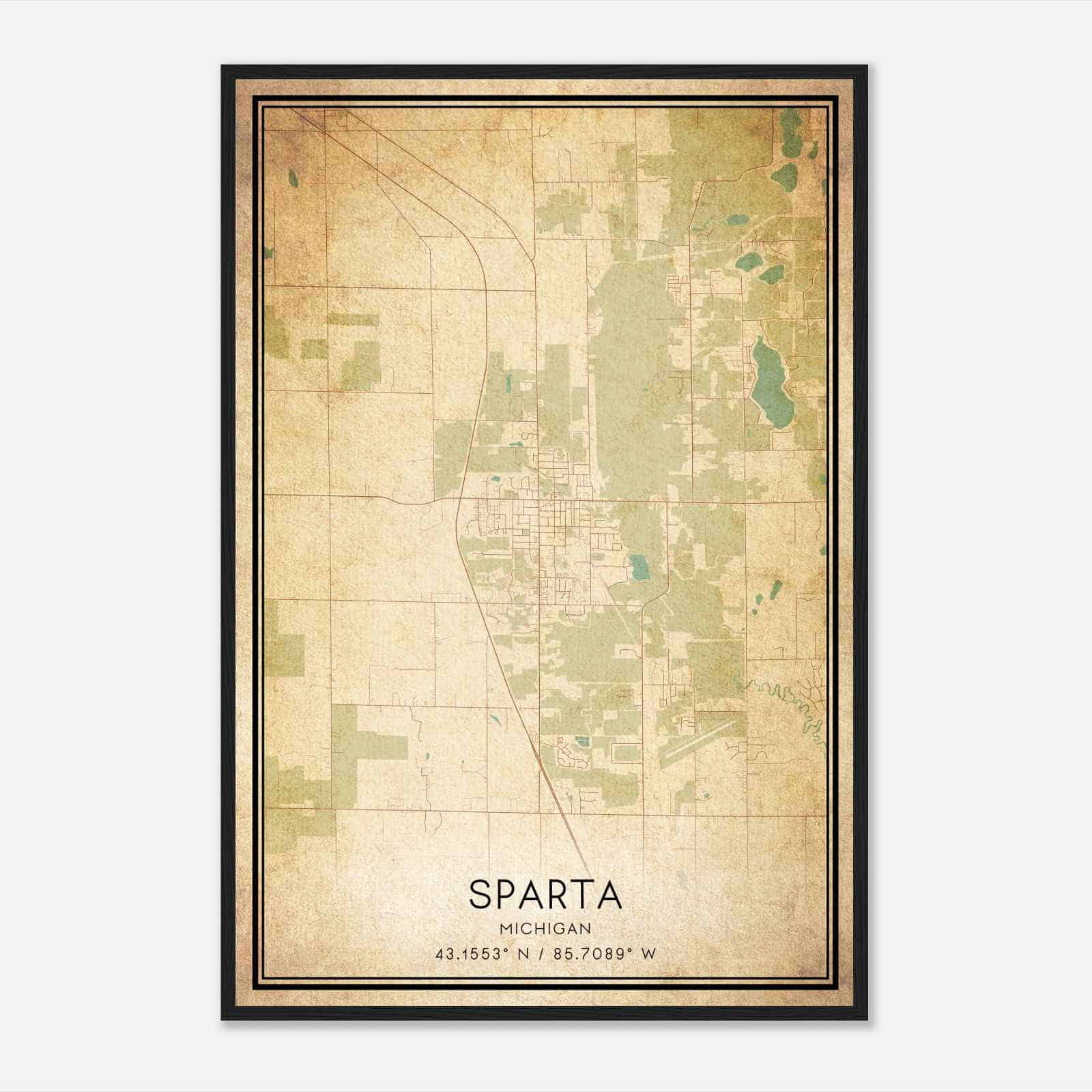 Vintage Sparta Michigan Map Poster, Sparta MI City Road Wall Art Print ...