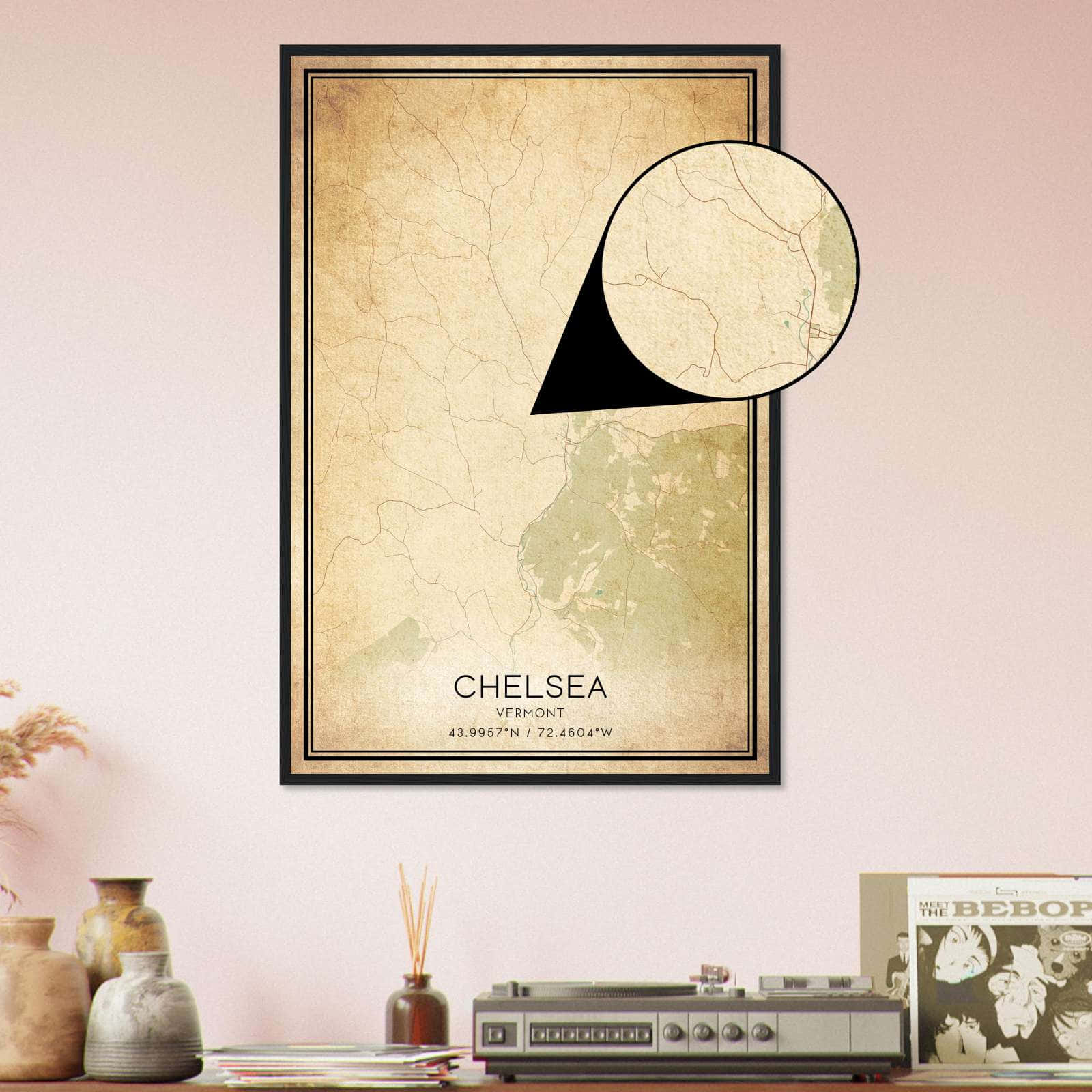 Vintage Chelsea Vermont Map Poster, Chelsea VT City Road Wall Art Print ...