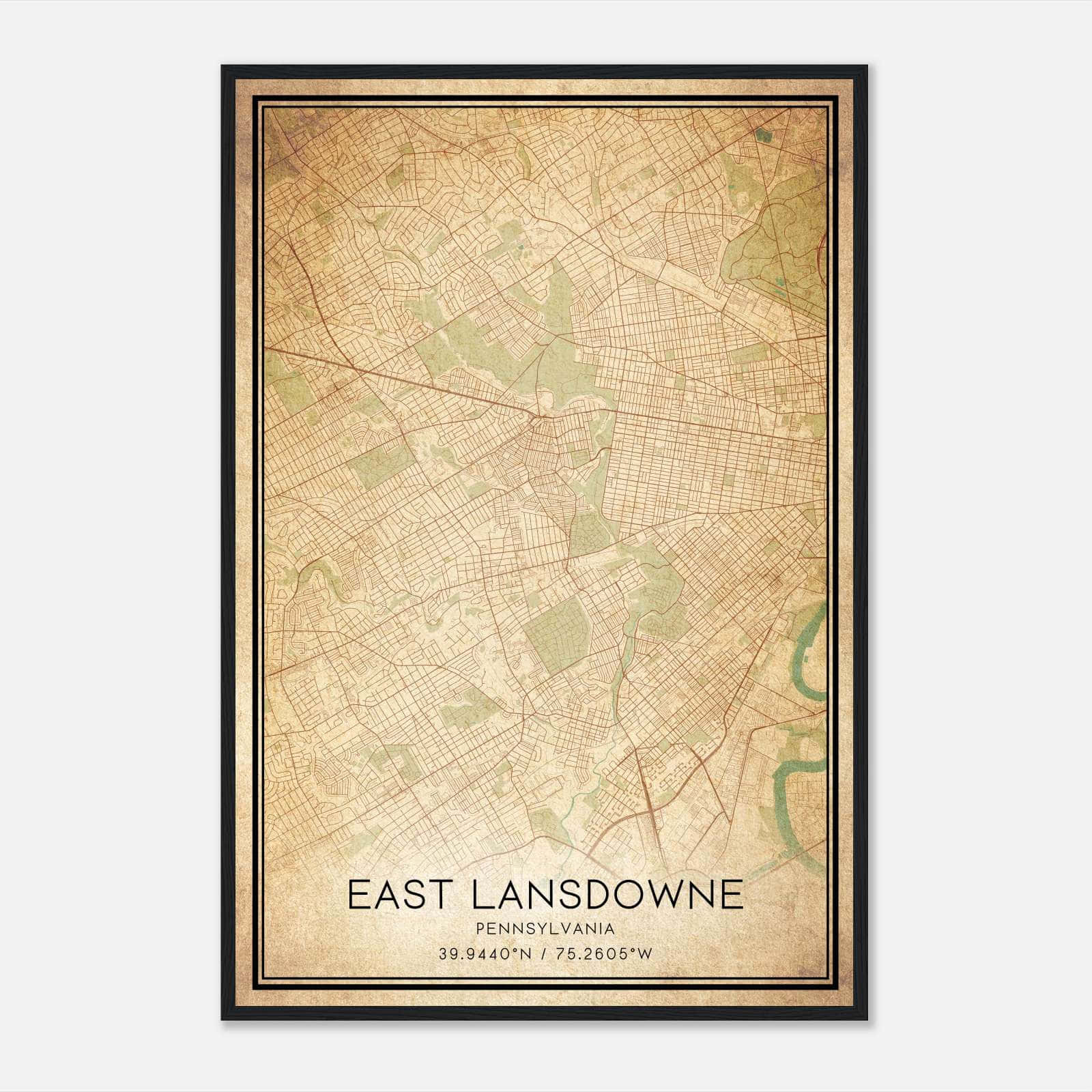 Vintage East Lansdowne Pennsylvania Map Poster, East Lansdowne PA City ...