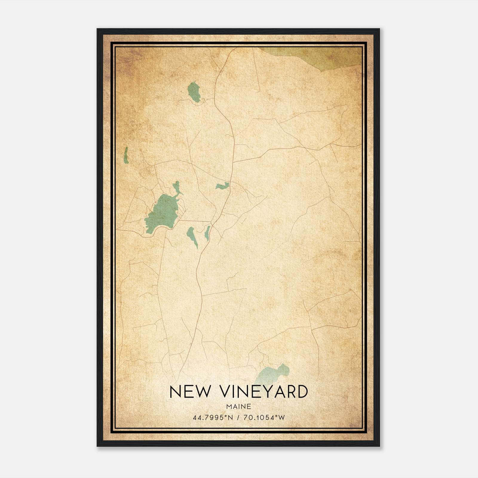 Vintage New Vineyard Maine Map Poster, New Vineyard ME City Road Wall ...
