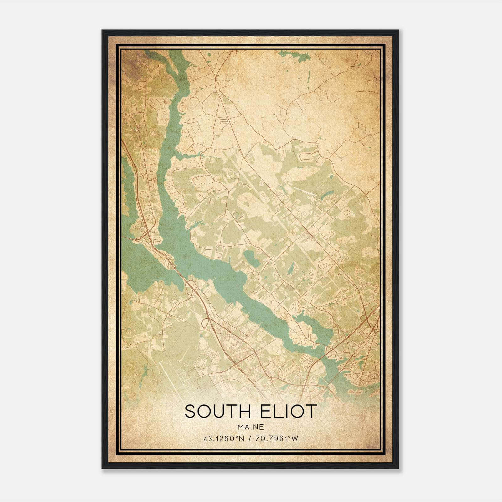 Vintage South Eliot Maine Map Poster, South Eliot ME City Road Wall Art ...