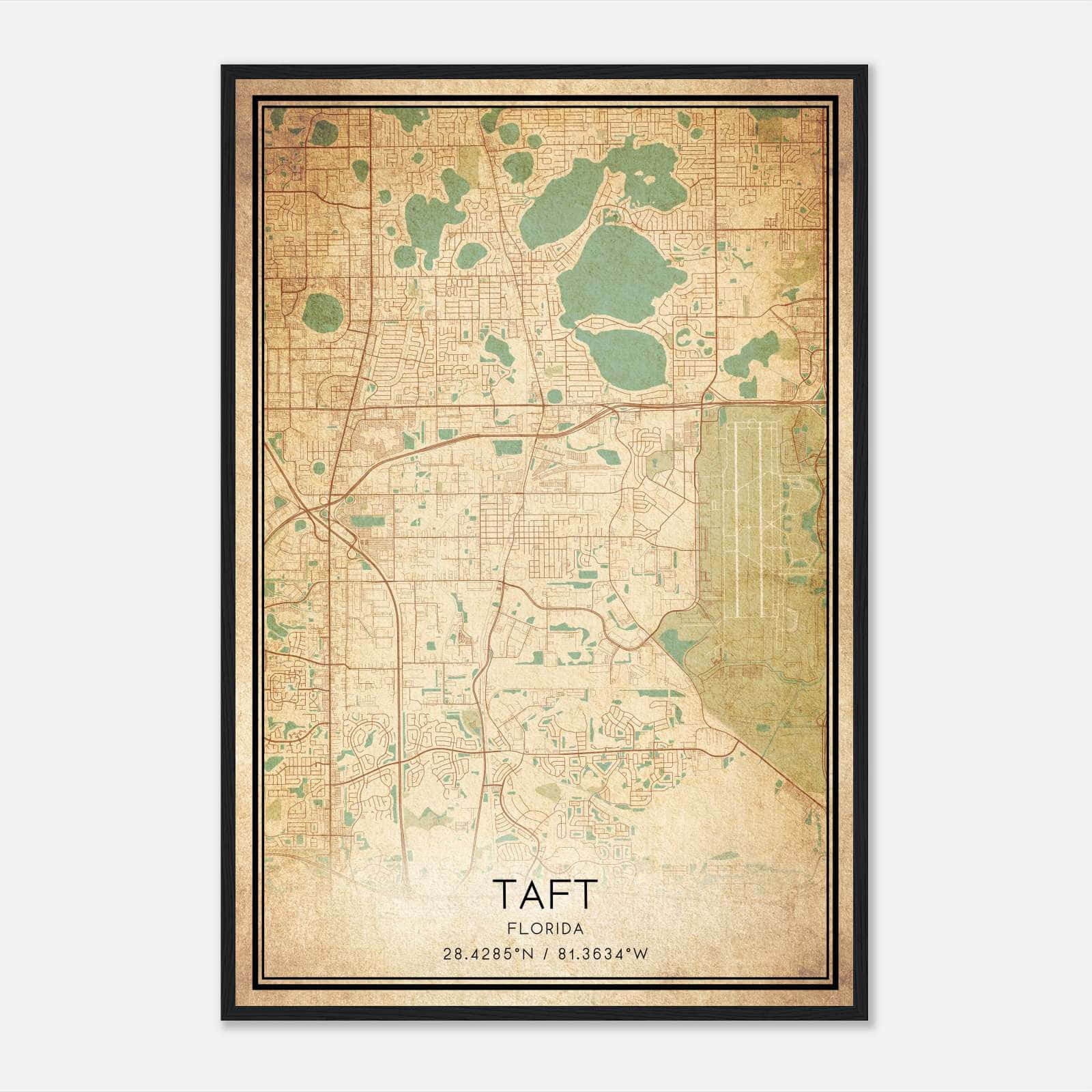 Vintage Taft Florida Map Poster, Taft FL City Road Wall Art Print ...