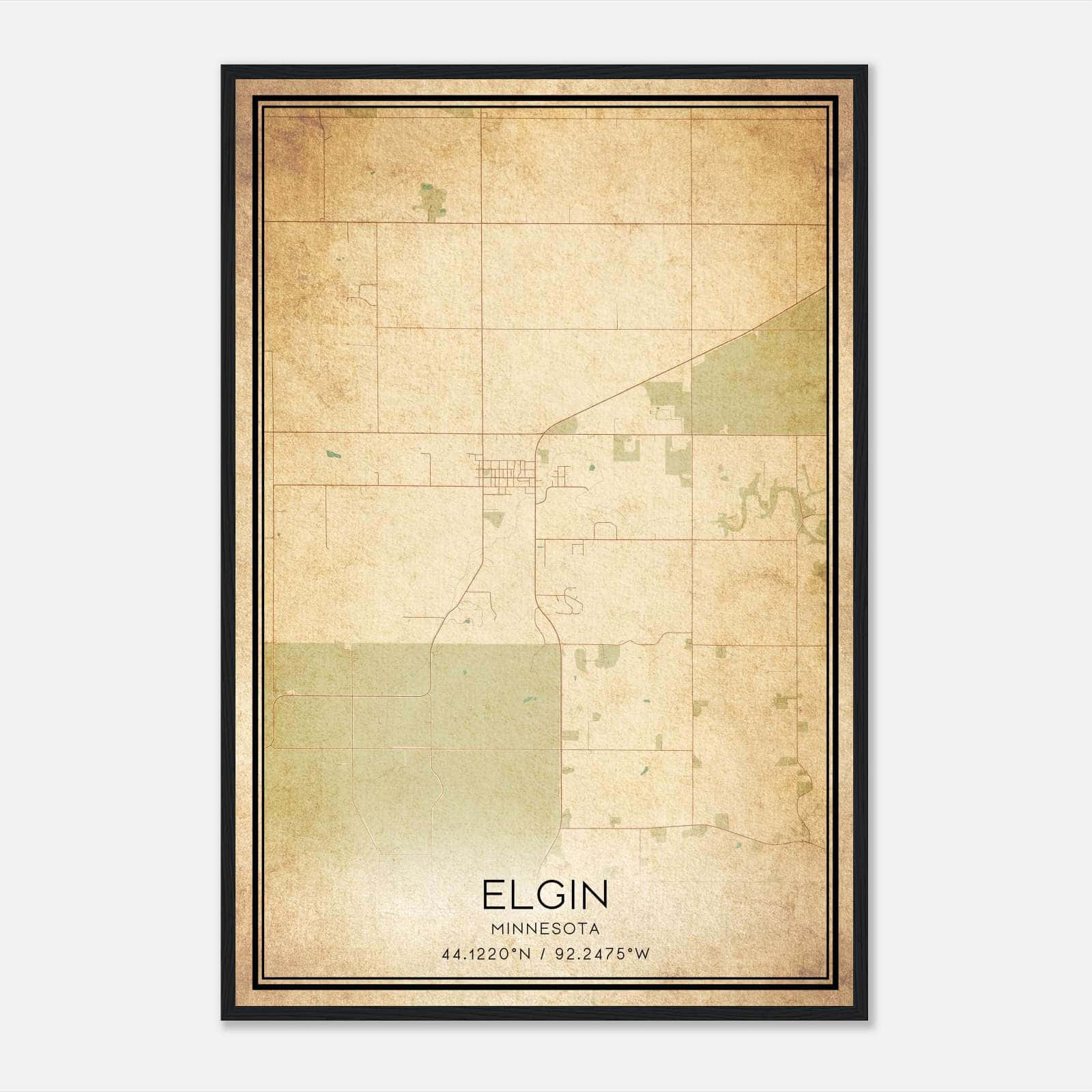 Vintage Elgin Minnesota Map Poster, Elgin MN City Road Wall Art Print ...