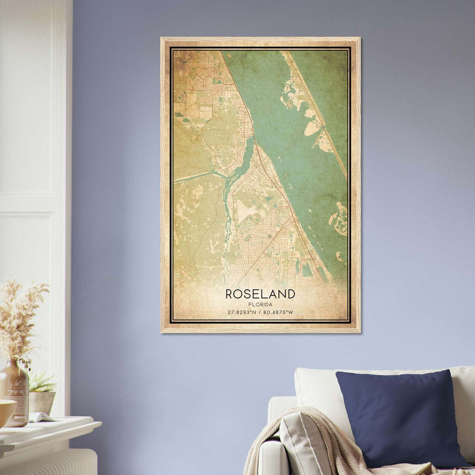 Vintage Roseland Florida Map Poster, Roseland FL City Road Wall Art ...