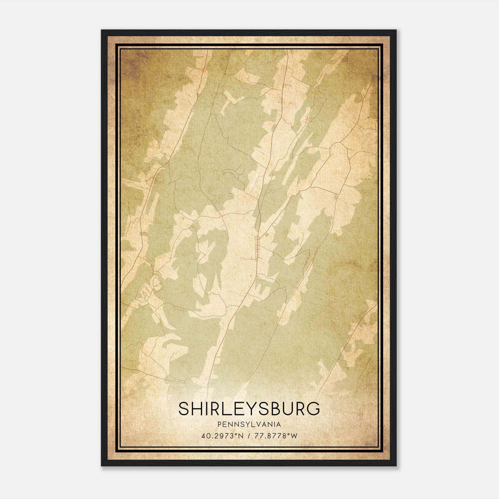 Vintage Shirleysburg Pennsylvania Map Poster, Shirleysburg PA City Road ...