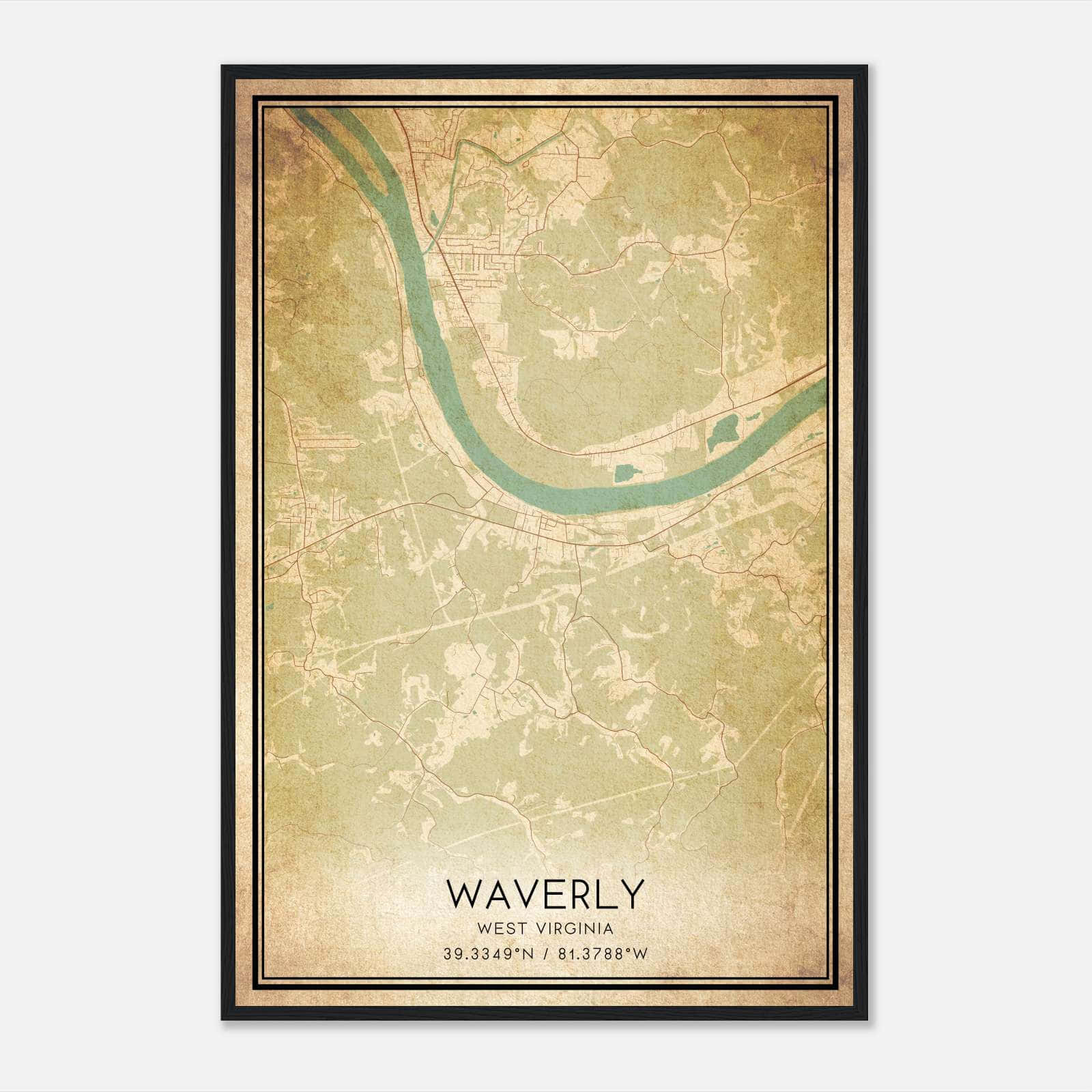 Vintage Waverly West Virginia Map Poster, Waverly WV City Road Wall Art ...