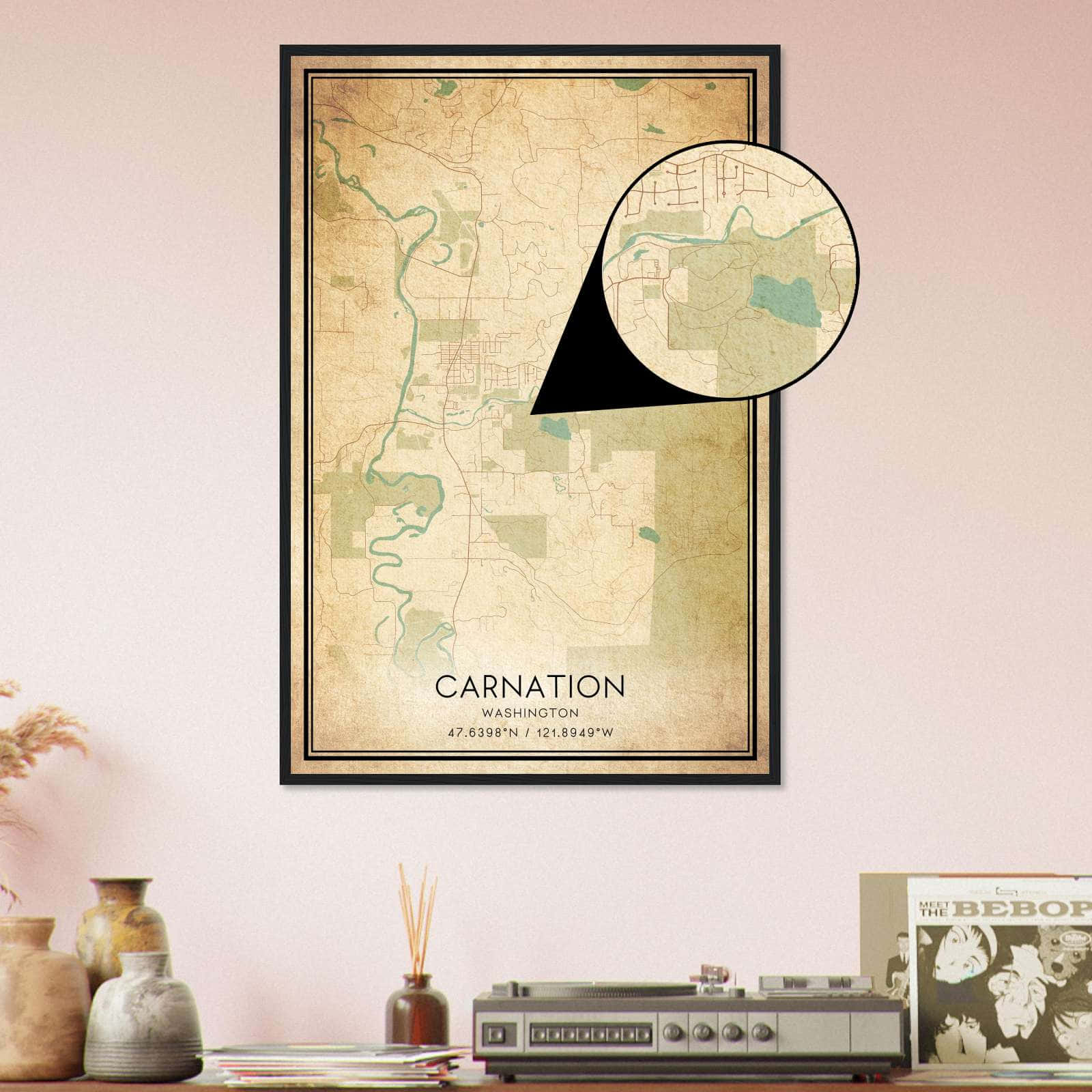 Vintage Carnation Washington Map Poster, Carnation WA City Road Wall ...