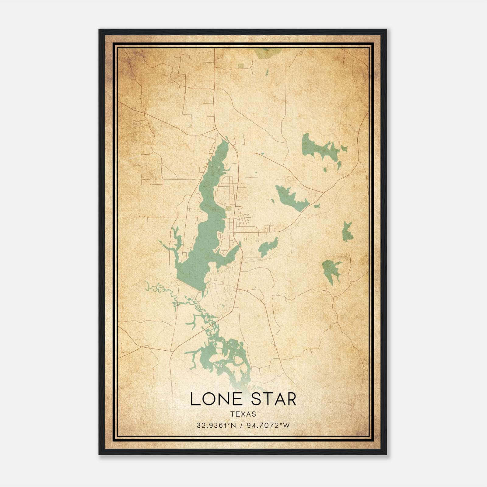 Vintage Lone Star Texas Map Poster, Lone Star TX City Road Wall Art ...