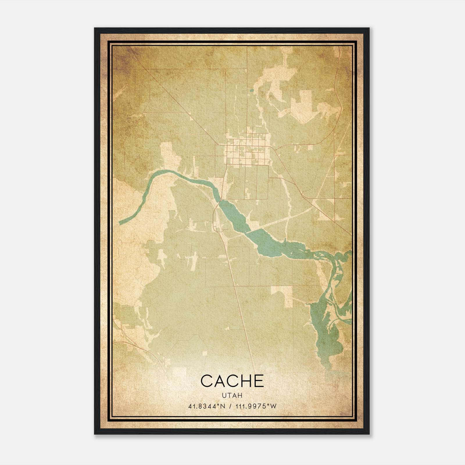 Vintage Cache Utah Map Poster, Cache UT City Road Wall Art Print ...