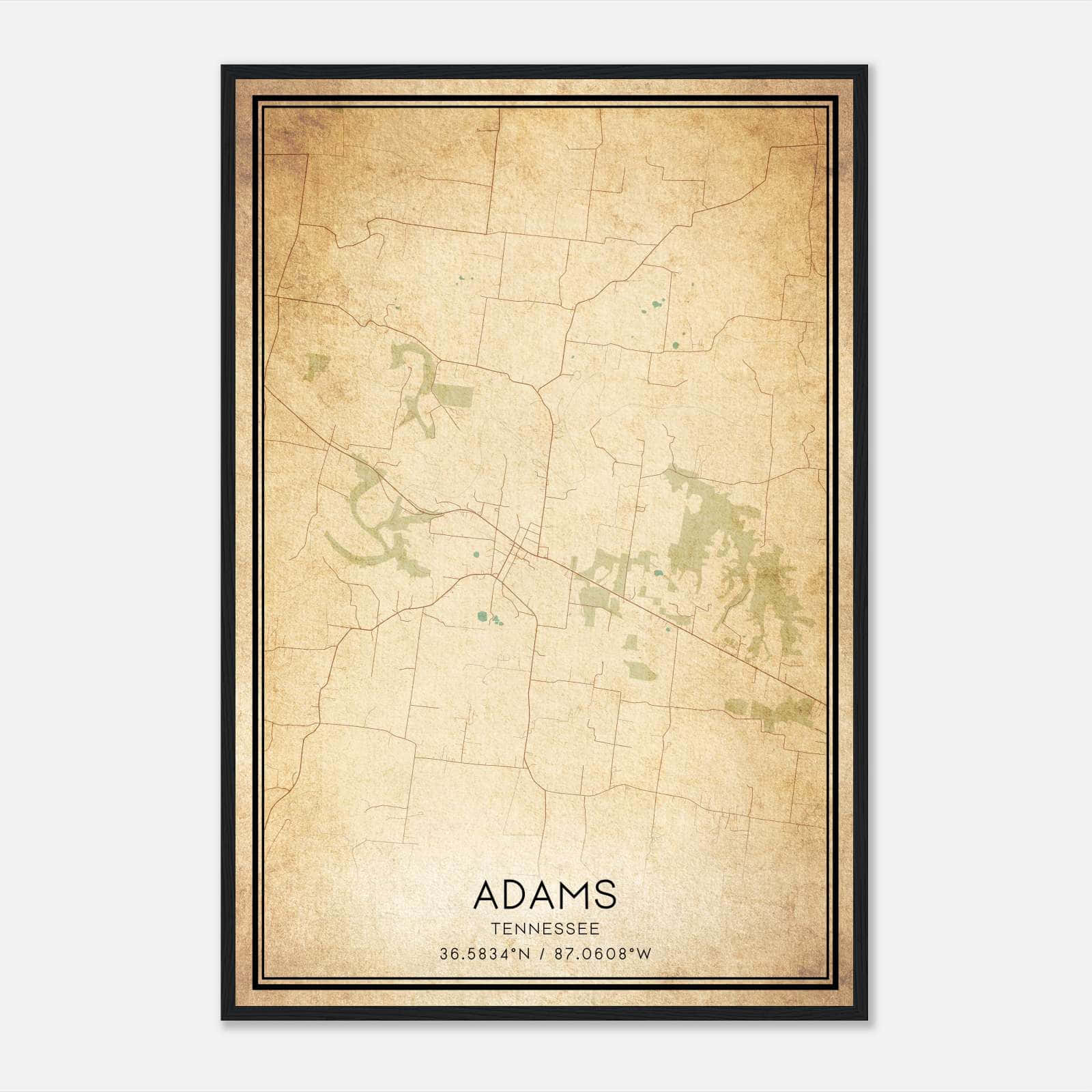 Vintage Adams Tennessee Map Poster, Adams TN City Road Wall Art Print ...