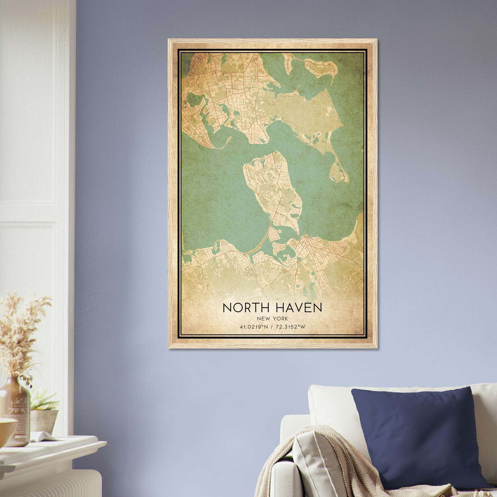 Vintage North Haven New York Map Poster, North Haven NY City Road Wall Art Print - Custom Maps ...