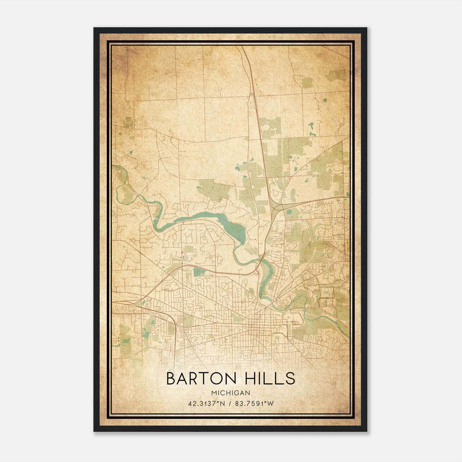 Vintage Barton Hills Michigan Map Poster, Barton Hills MI City Road ...