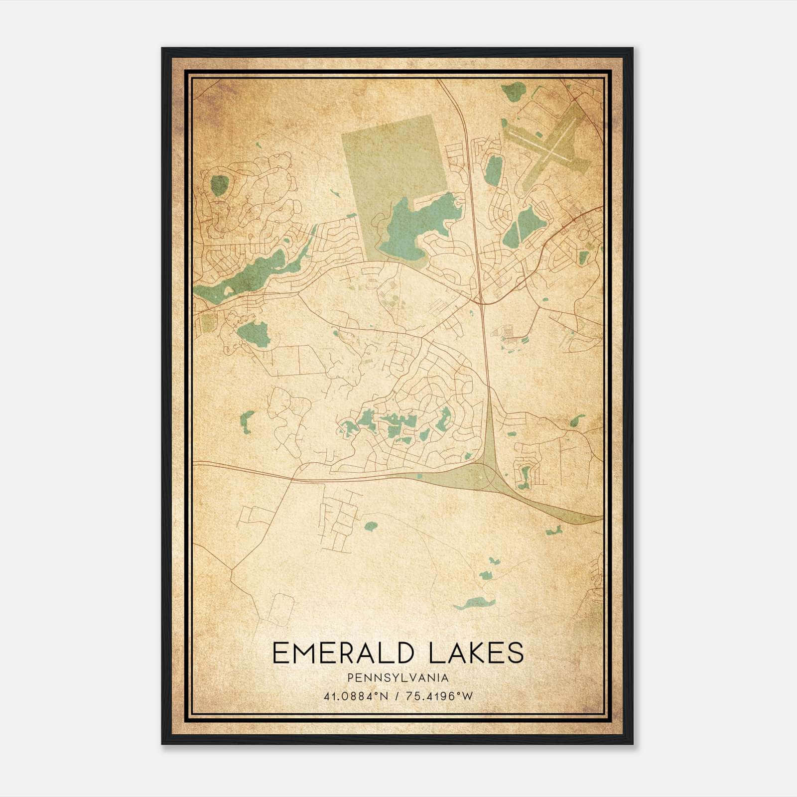 Vintage Emerald Lakes Pennsylvania Map Poster, Emerald Lakes PA City ...