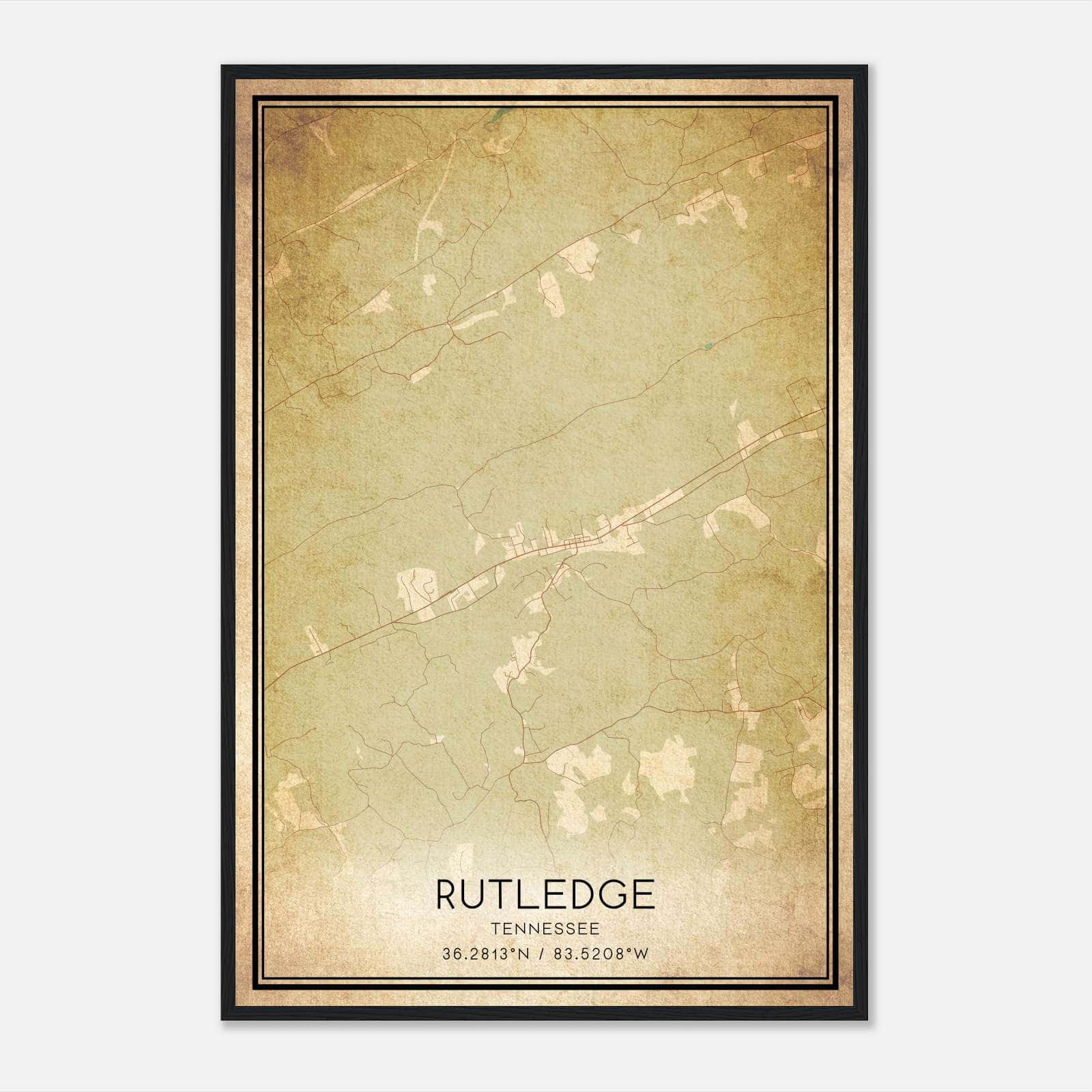 Vintage Rutledge Tennessee Map Poster, Rutledge TN City Road Wall Art ...