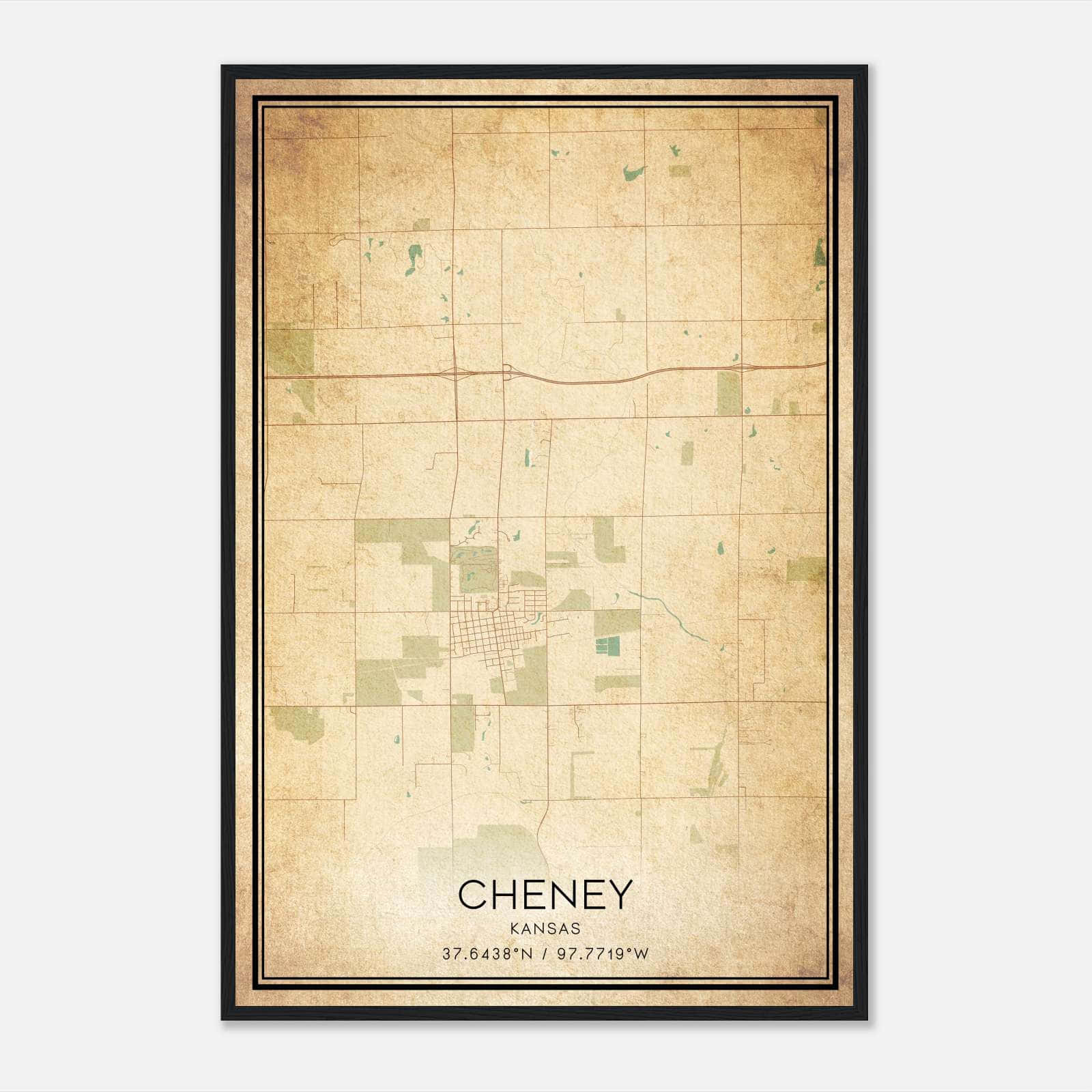 Vintage Cheney Kansas Map Poster, Cheney KS City Road Wall Art Print ...