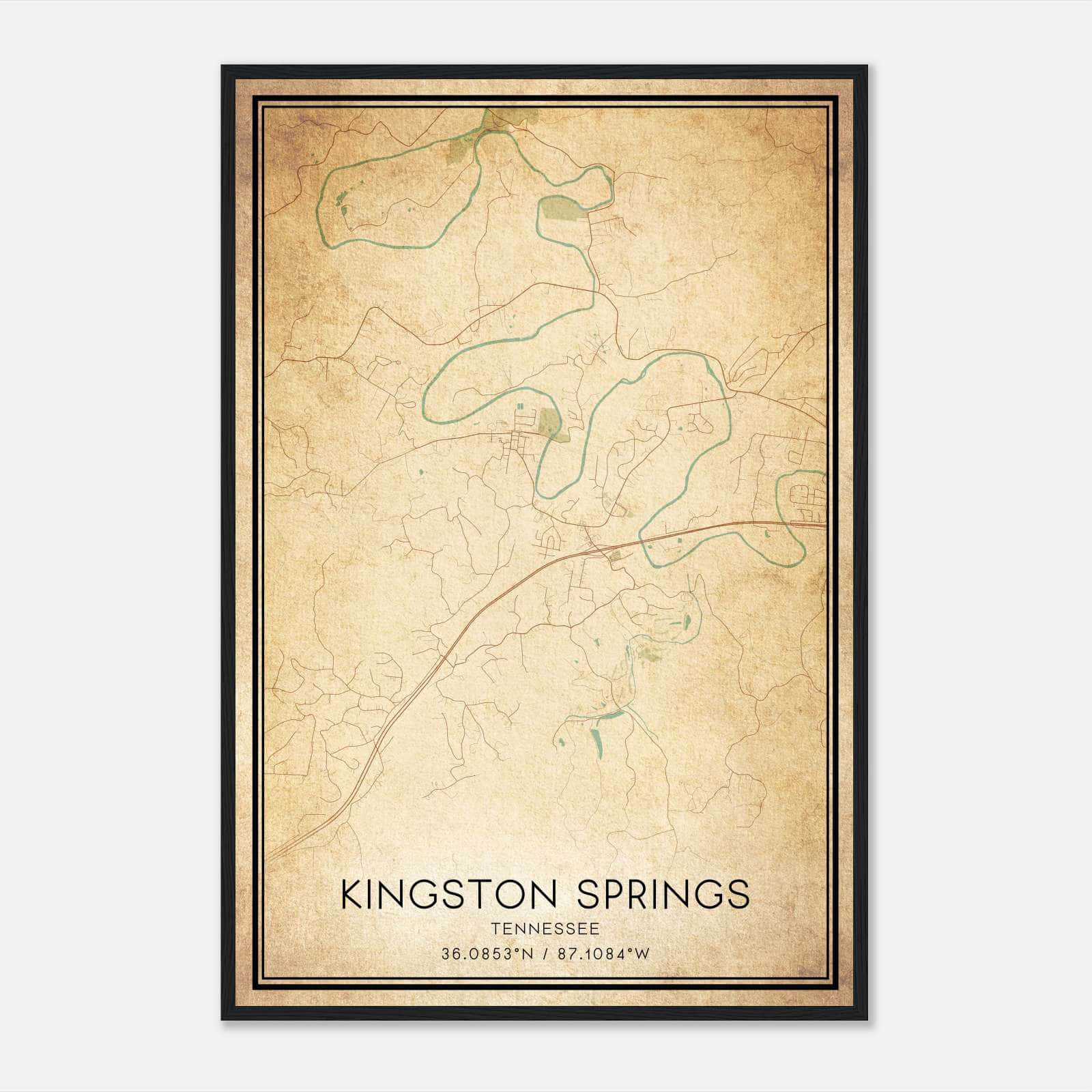 Vintage Kingston Springs Tennessee Map Poster, Kingston Springs TN City ...