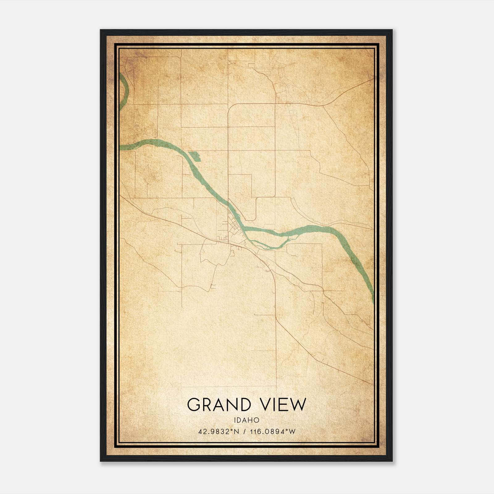 Vintage Grand View Idaho Map Poster, Grand View ID City Road Wall Art ...