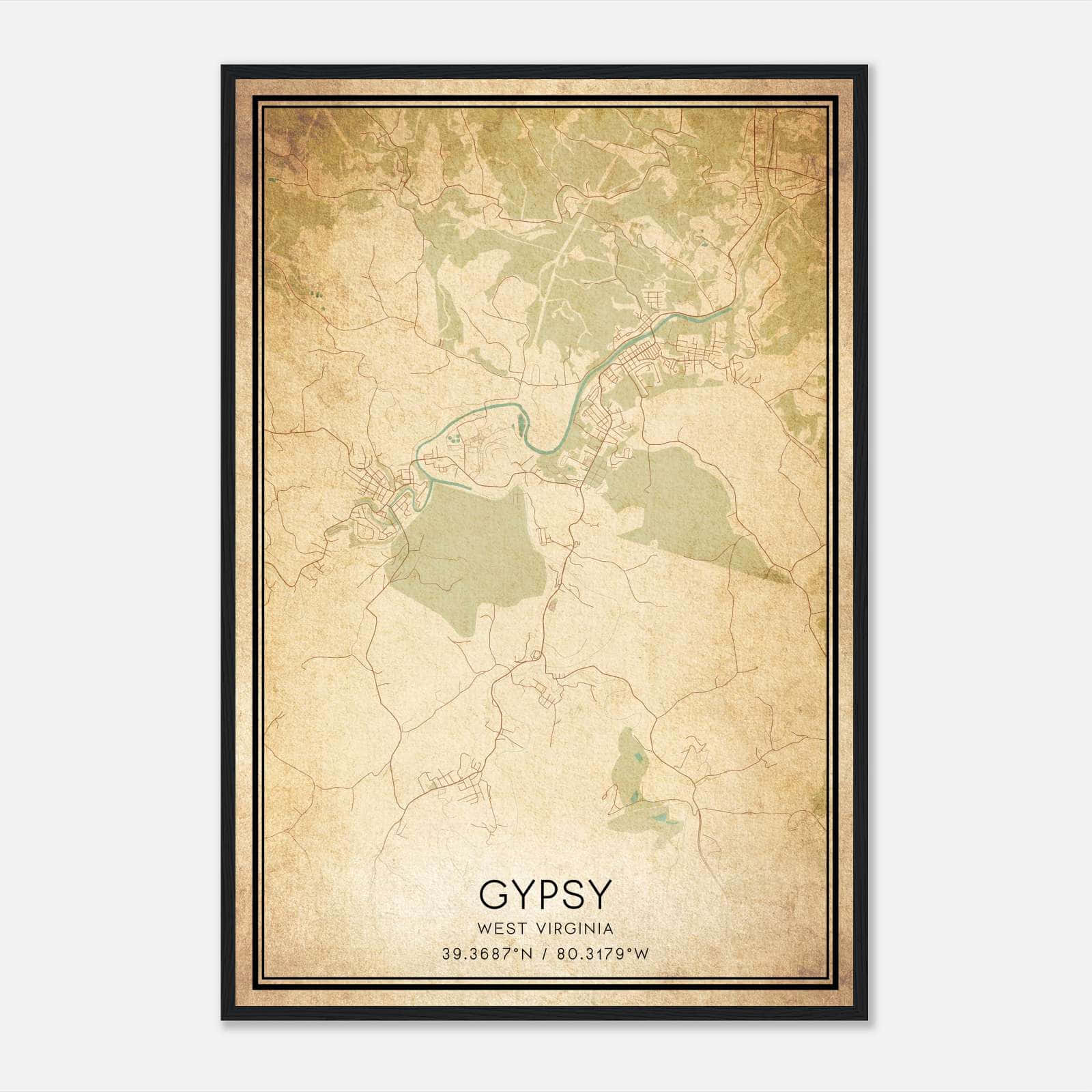 Vintage Gypsy West Virginia Map Poster, Gypsy WV City Road Wall Art ...