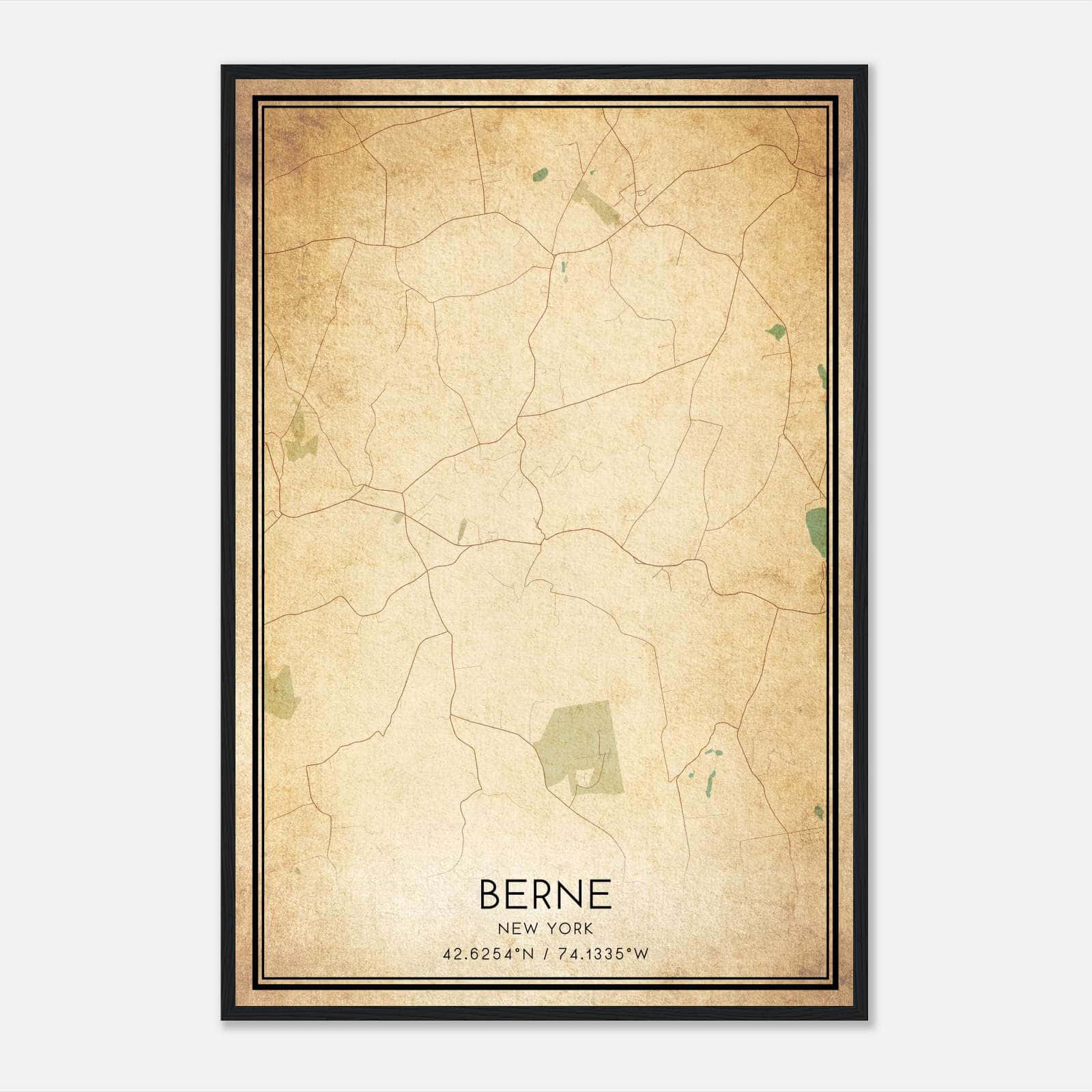 Vintage Berne New York Map Poster, Berne NY City Road Wall Art Print ...