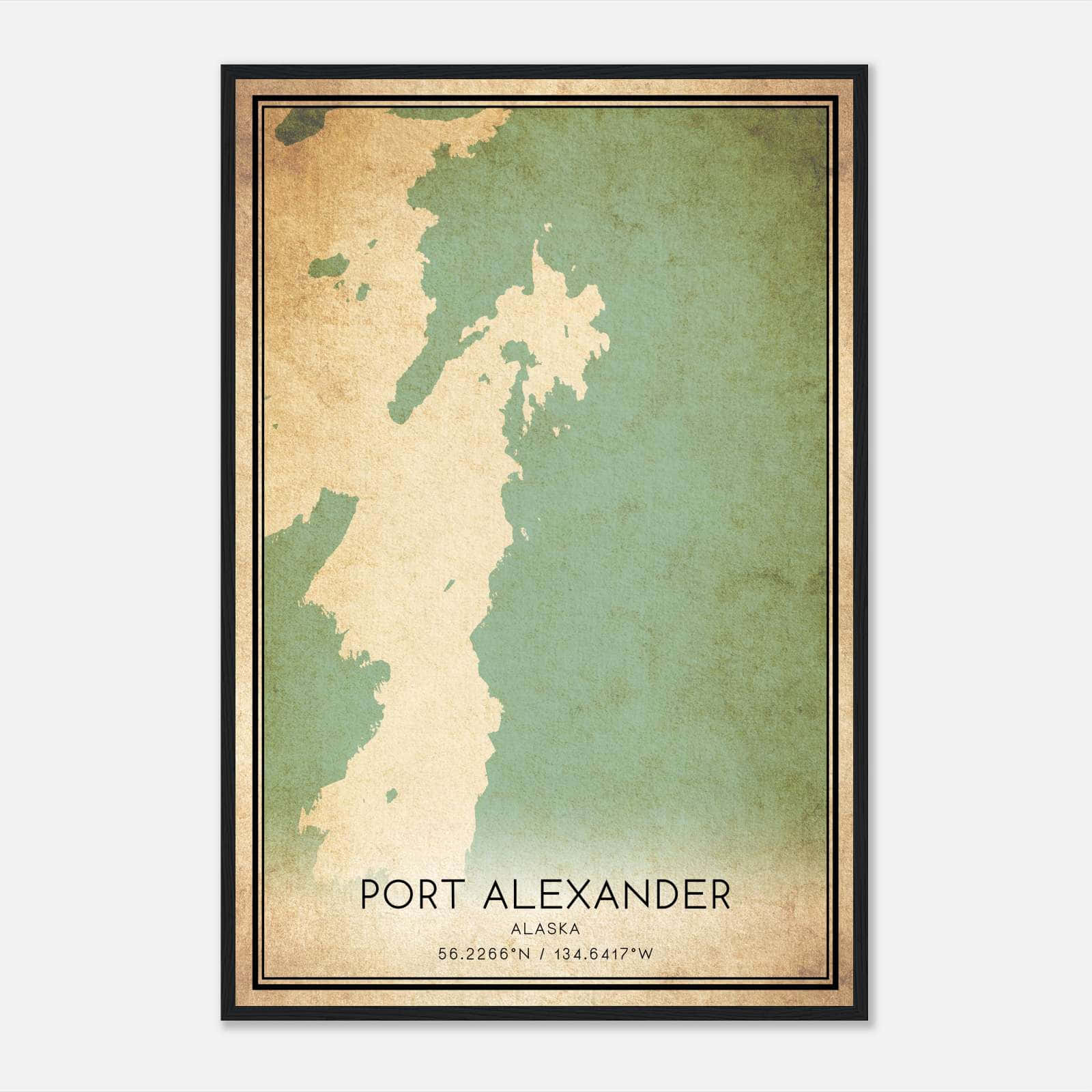 Vintage Port Alexander Alaska Map Poster, Port Alexander AK City Road ...