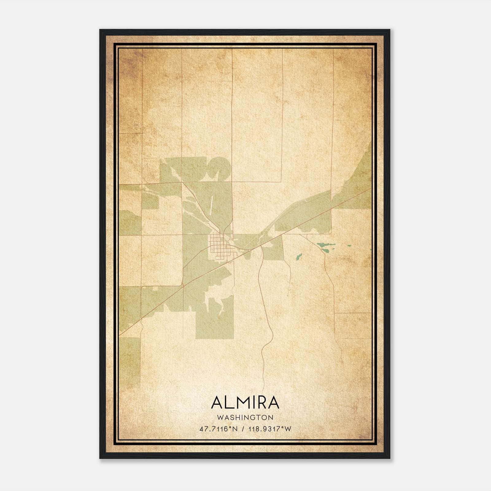 Vintage Almira Washington Map Poster, Almira WA City Road Wall Art ...