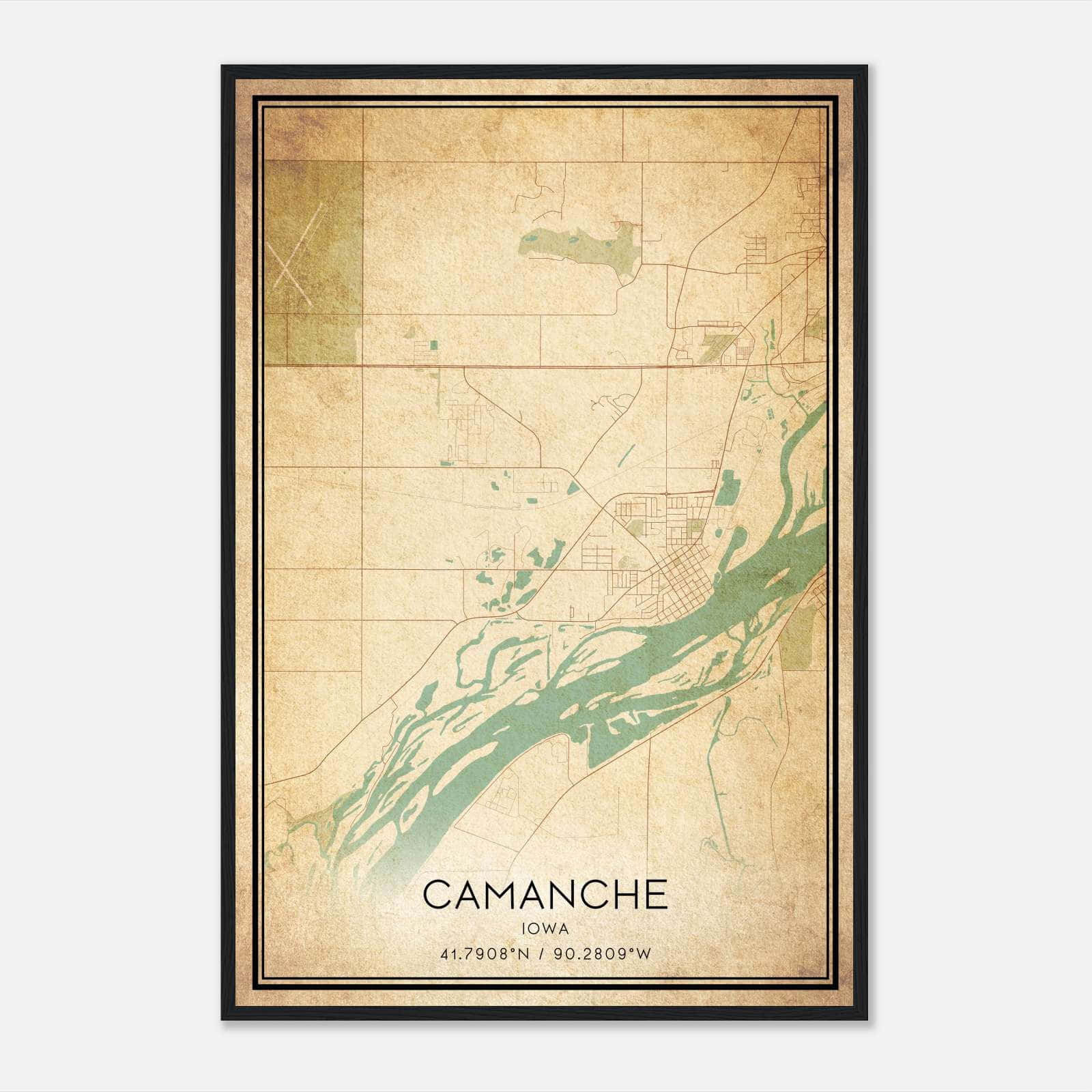 Vintage Camanche Iowa Map Poster, Camanche IA City Road Wall Art Print ...