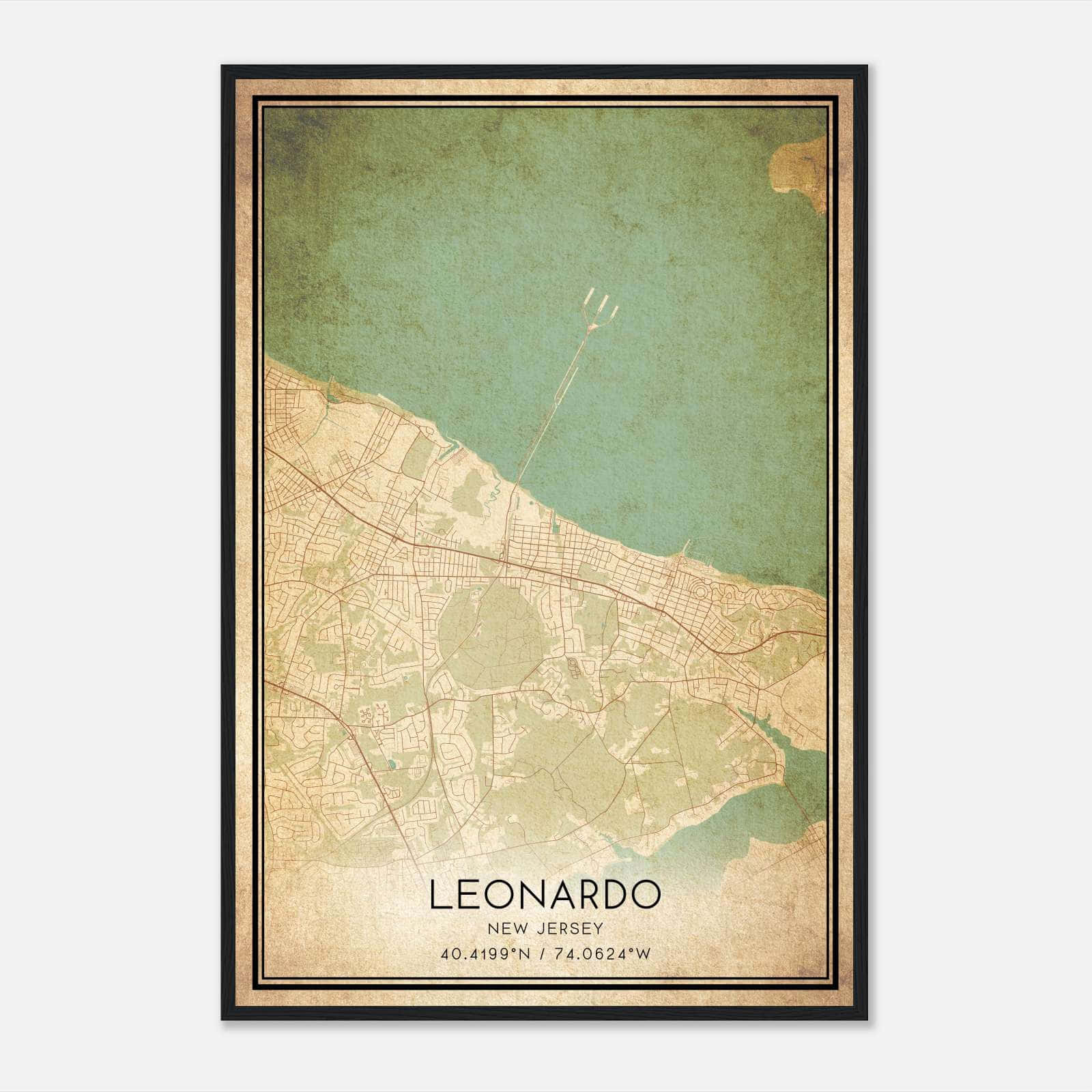 Vintage Leonardo New Jersey Map Poster, Leonardo NJ City Road Wall Art ...