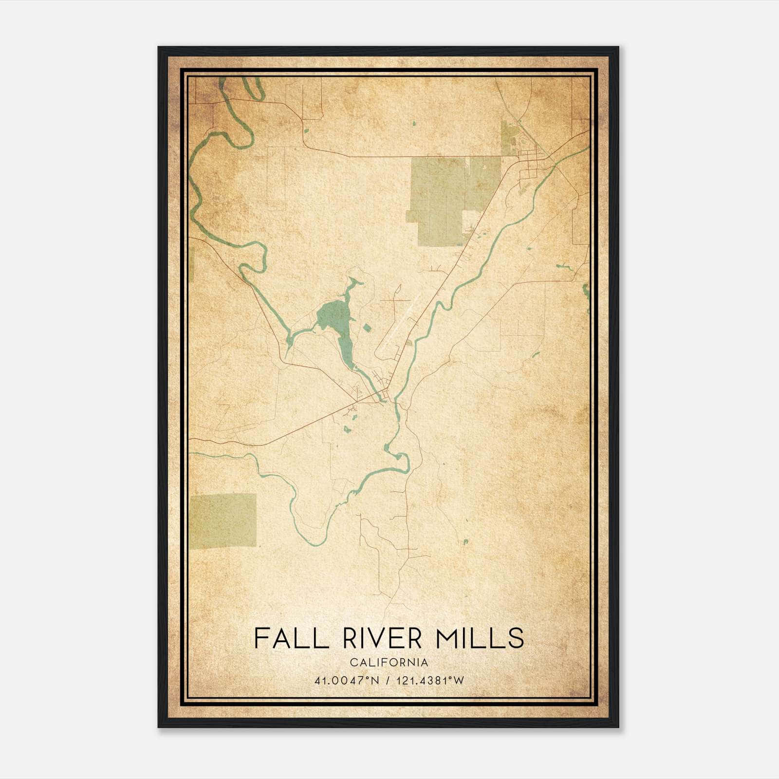 Vintage Fall River Mills California Map Poster, Fall River Mills CA ...