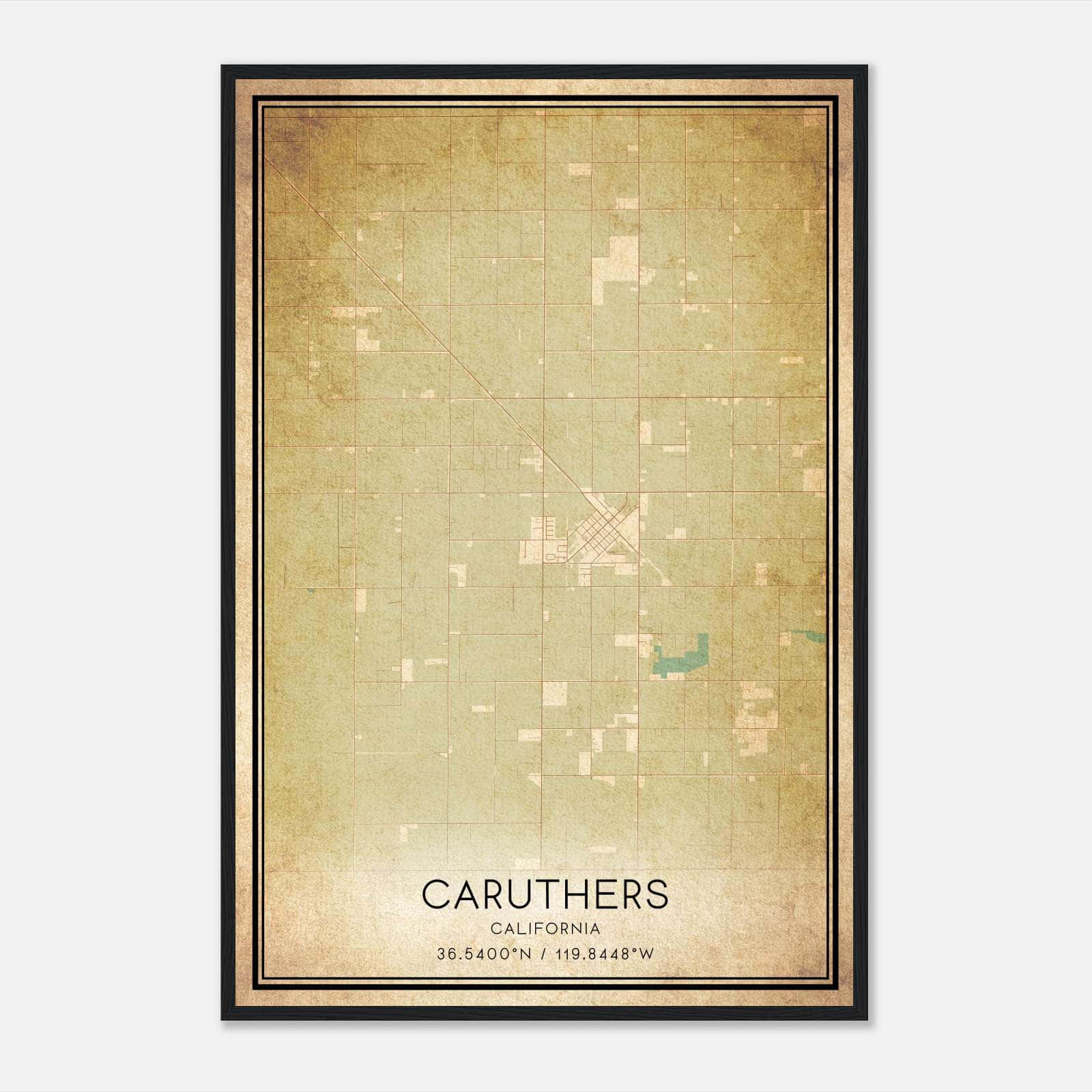 Vintage Caruthers California Map Poster, Caruthers CA City Road Wall ...