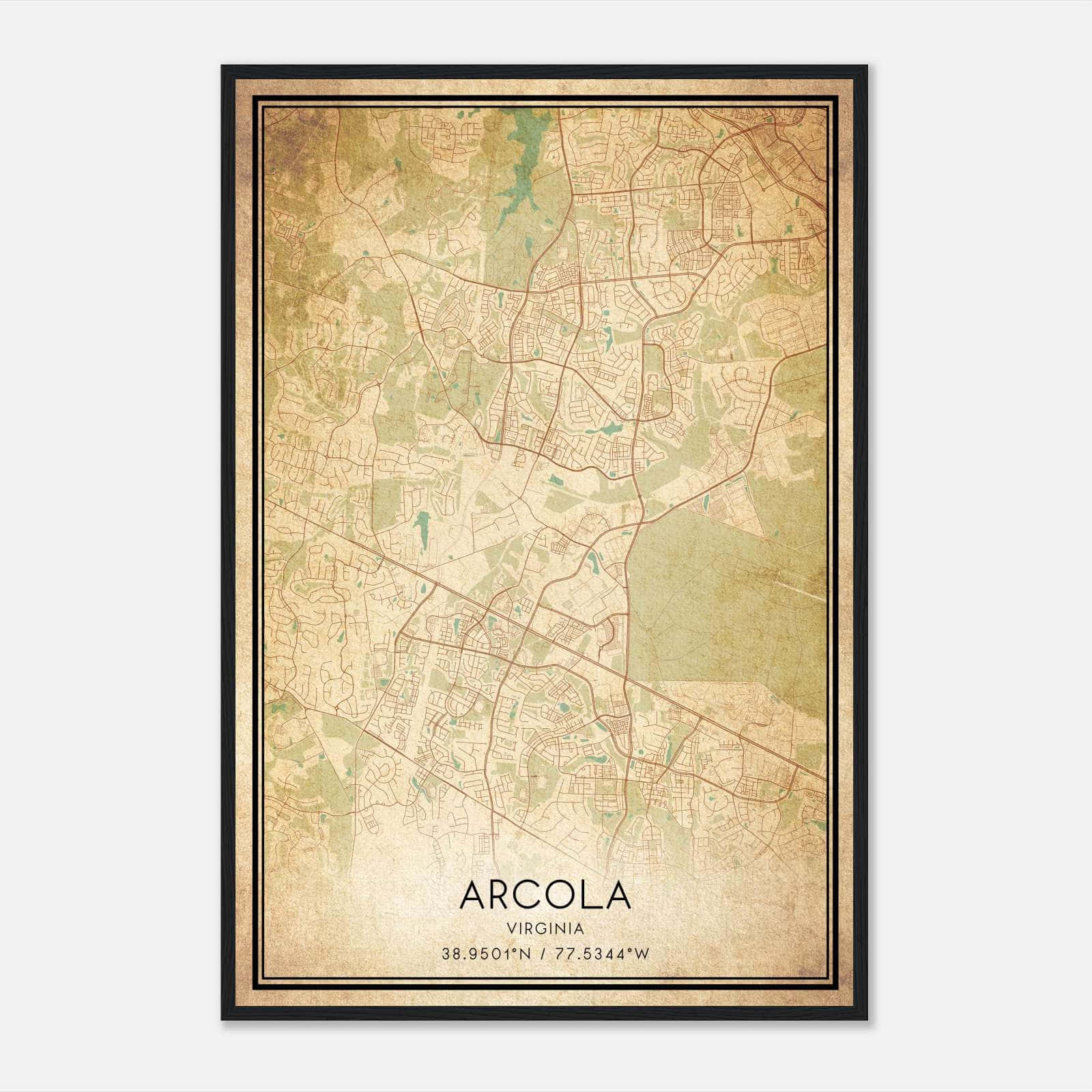 Vintage Arcola Virginia Map Poster, Arcola VA City Road Wall Art Print ...