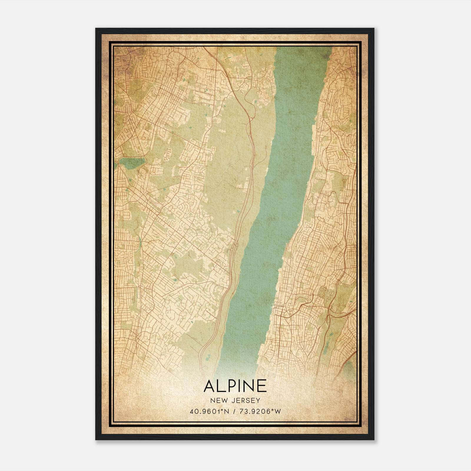 Vintage Alpine New Jersey Map Poster, Alpine NJ City Road Wall Art ...