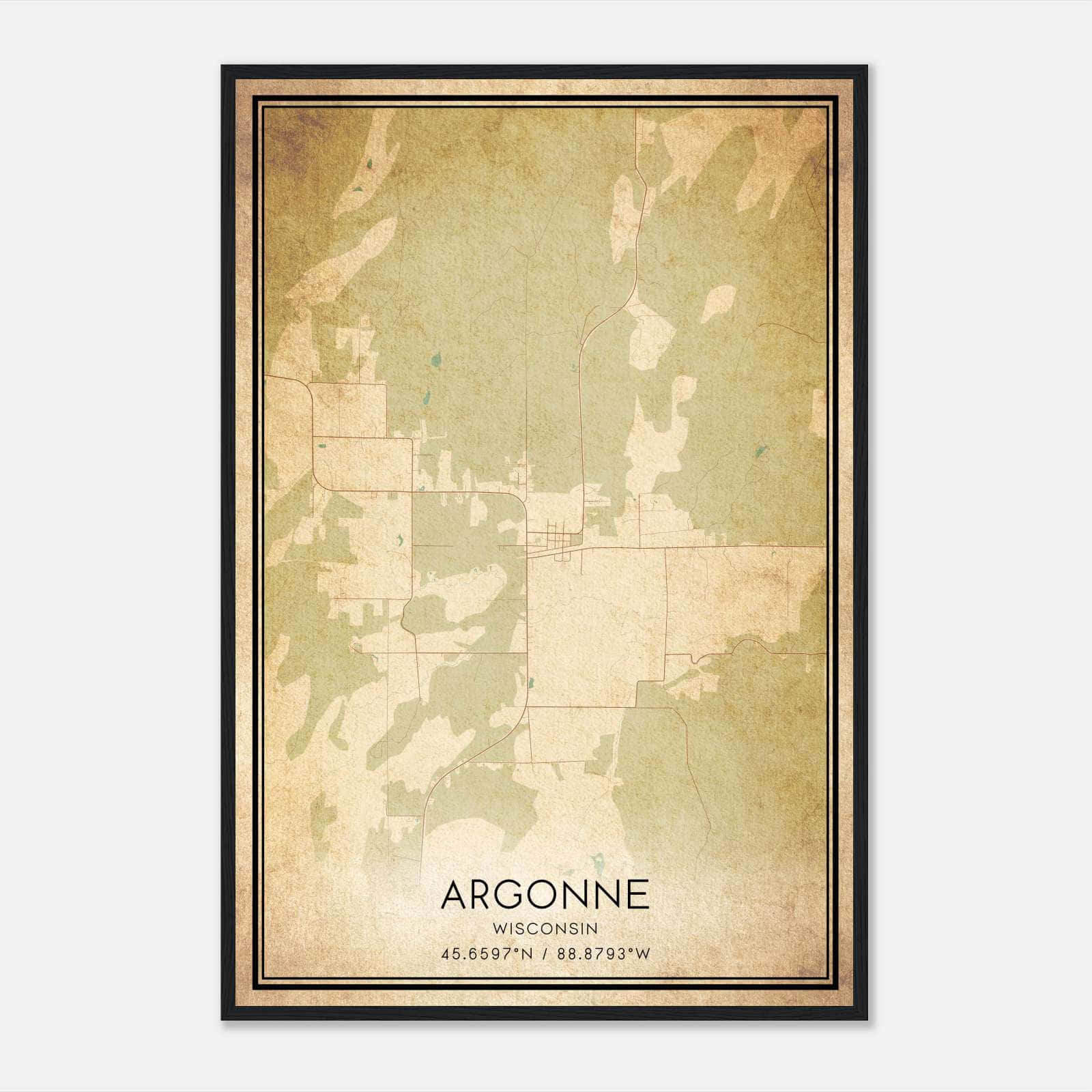 Vintage Argonne Wisconsin Map Poster, Argonne WI City Road Wall Art ...