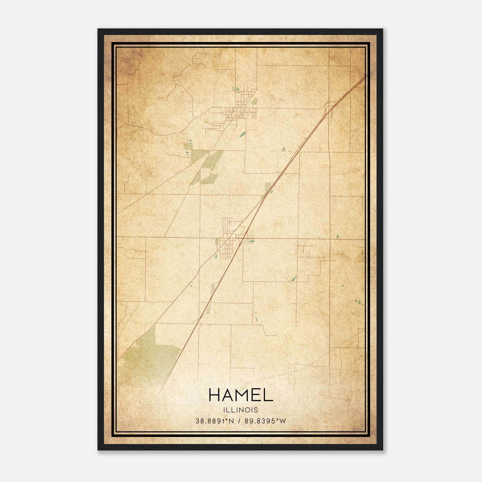 Vintage Hamel Illinois Map Poster, Hamel IL City Road Wall Art Print ...