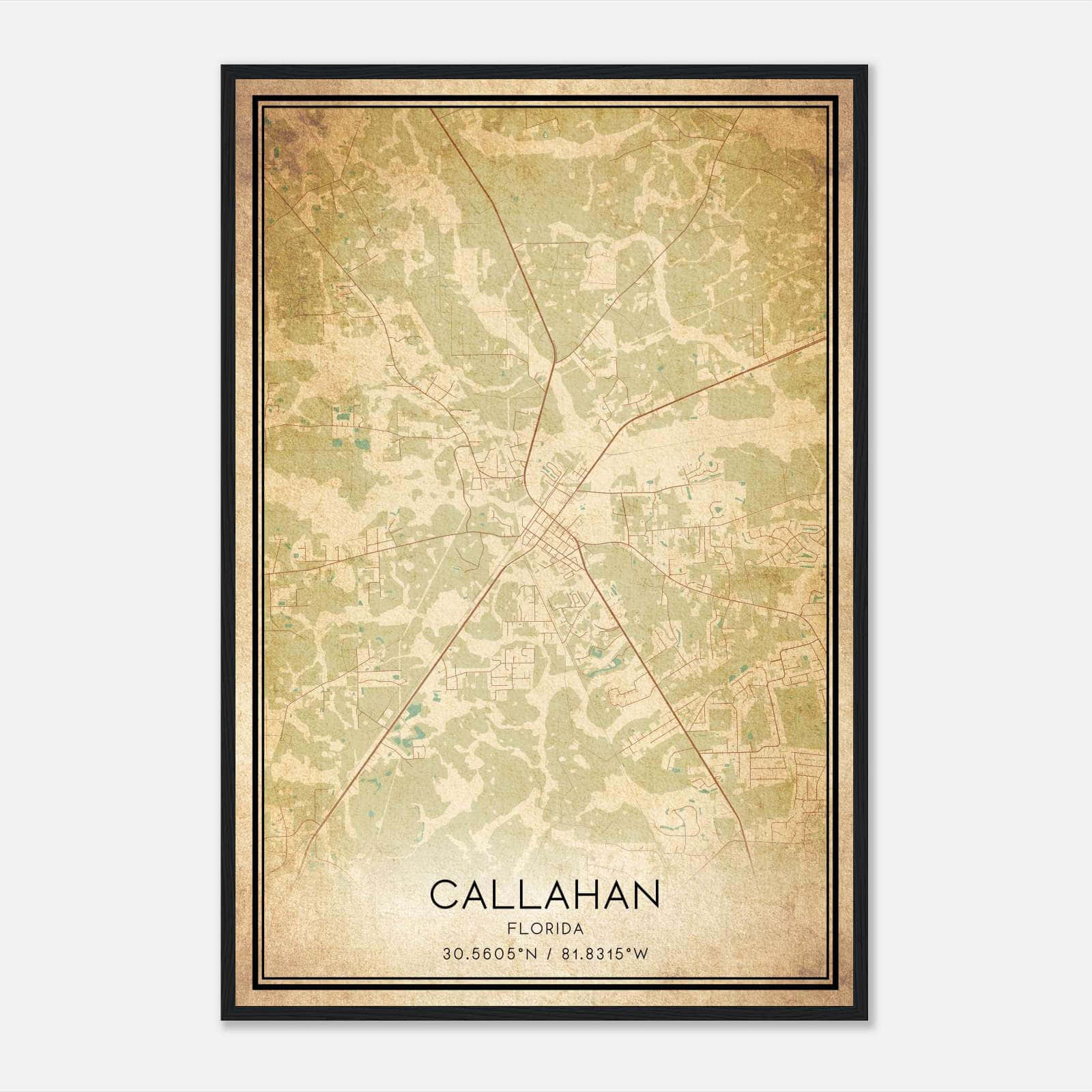 Vintage Callahan Florida Map Poster, Callahan FL City Road Wall Art ...