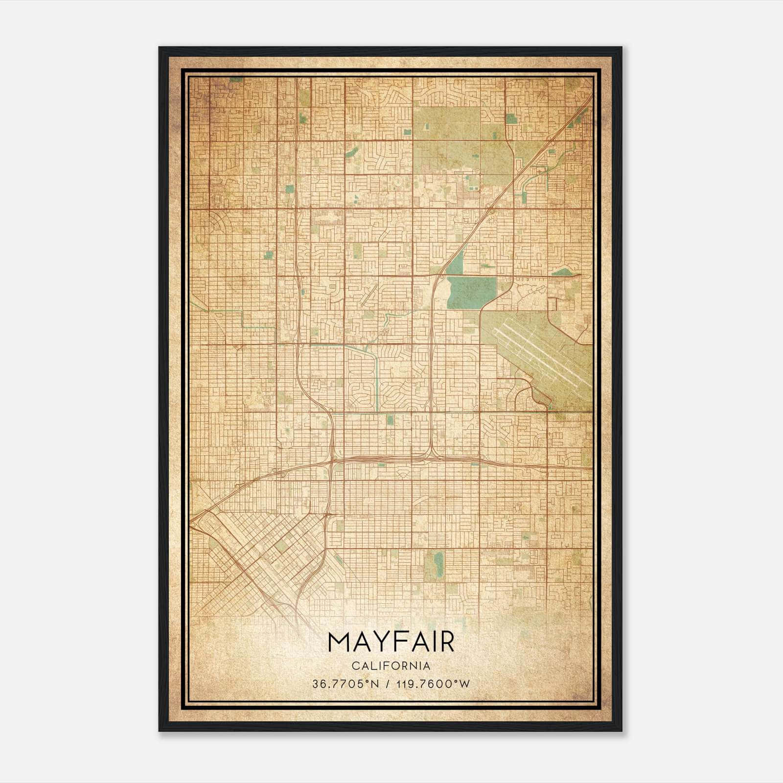 Vintage Mayfair California Map Poster, Mayfair CA City Road Wall Art ...