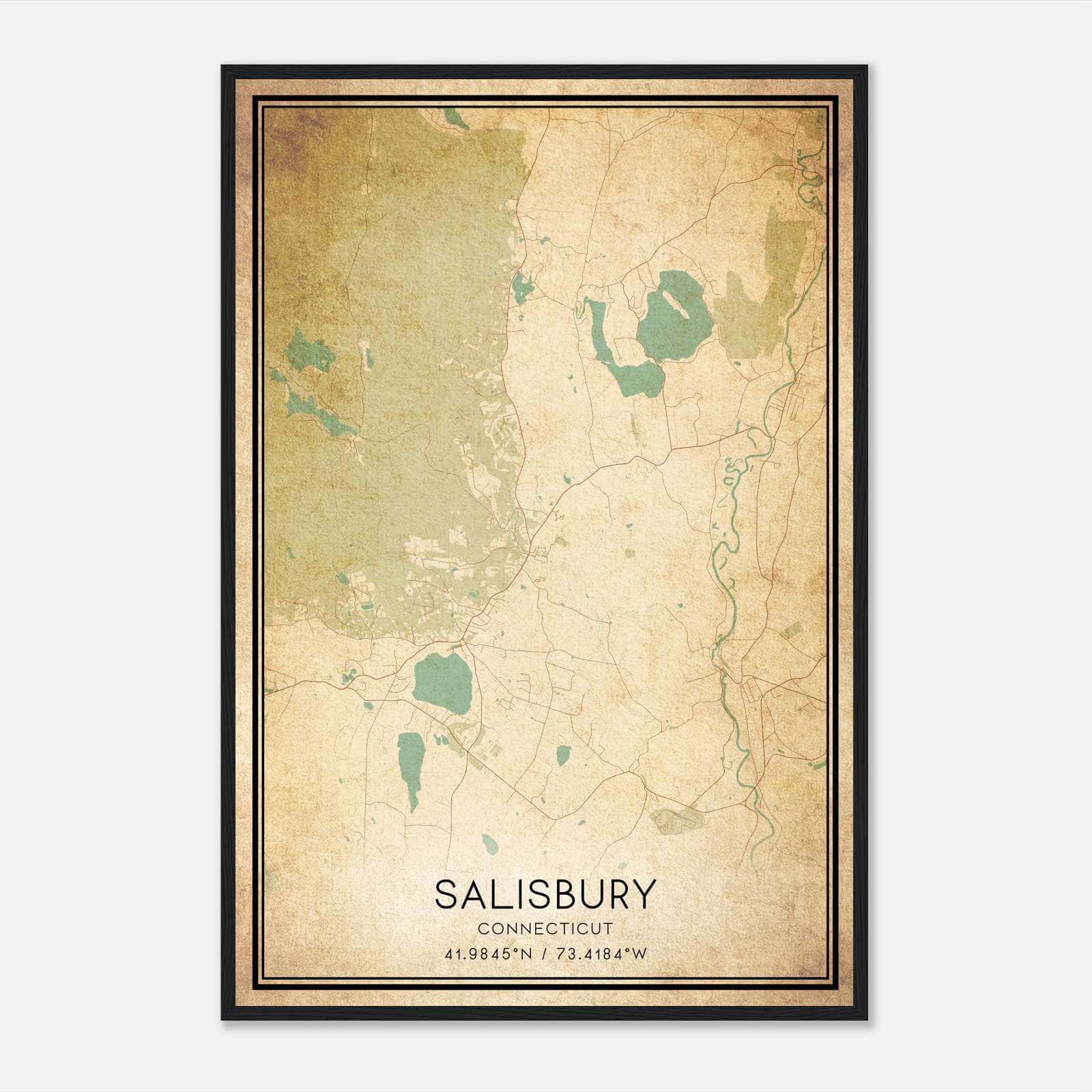 Vintage Salisbury Connecticut Map Poster, Salisbury CT City Road Wall ...