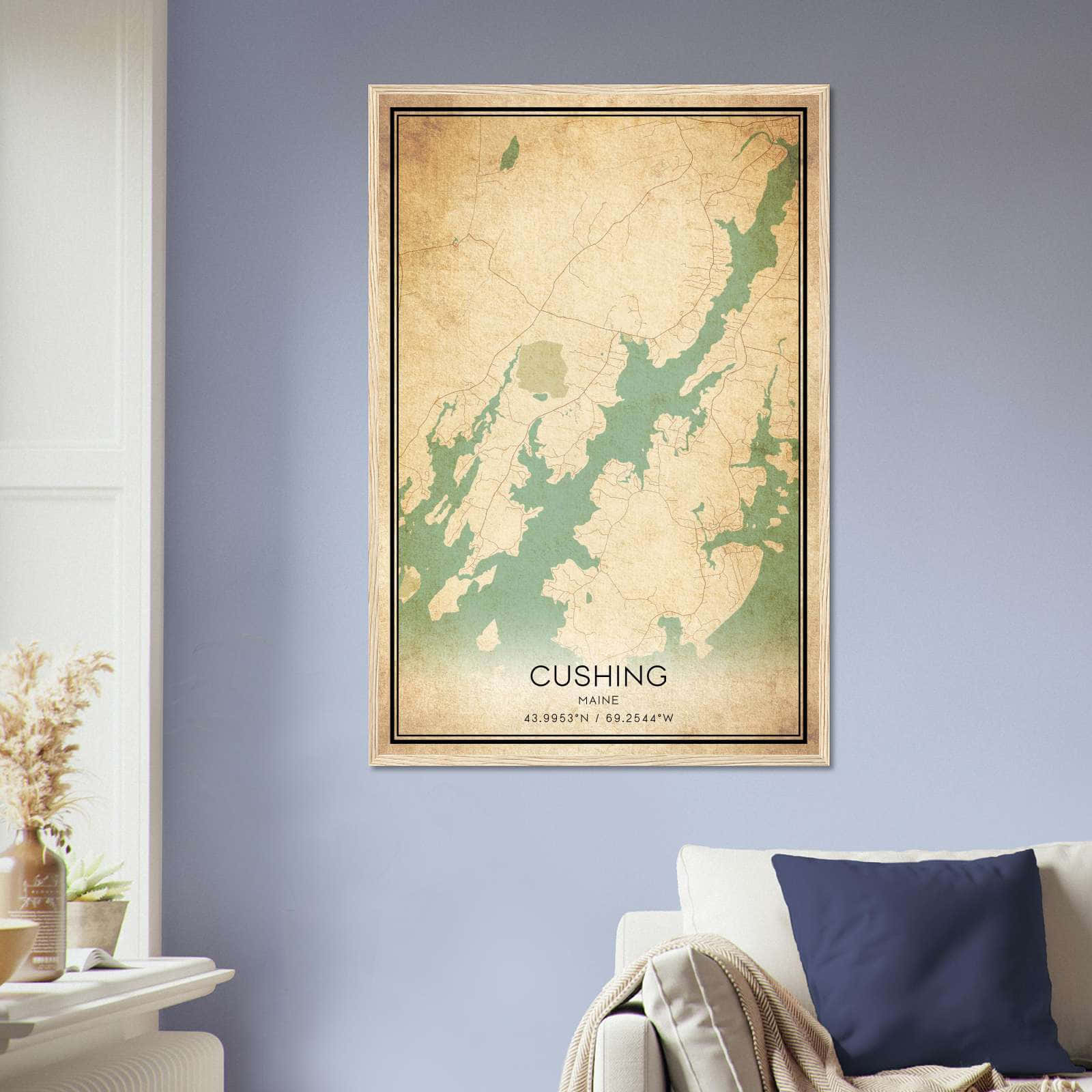 Vintage Cushing Maine Map Poster, Cushing ME City Road Wall Art Print ...