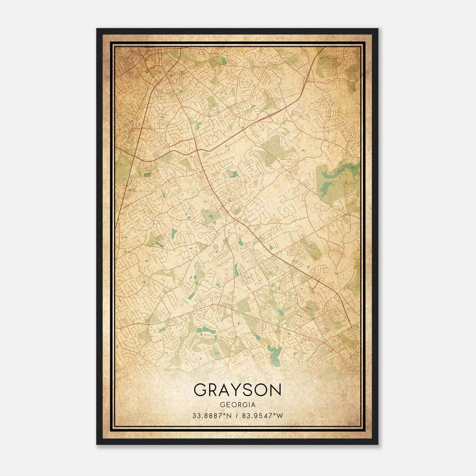 Vintage Grayson Georgia Map Poster, Grayson GA City Road Wall Art Print ...