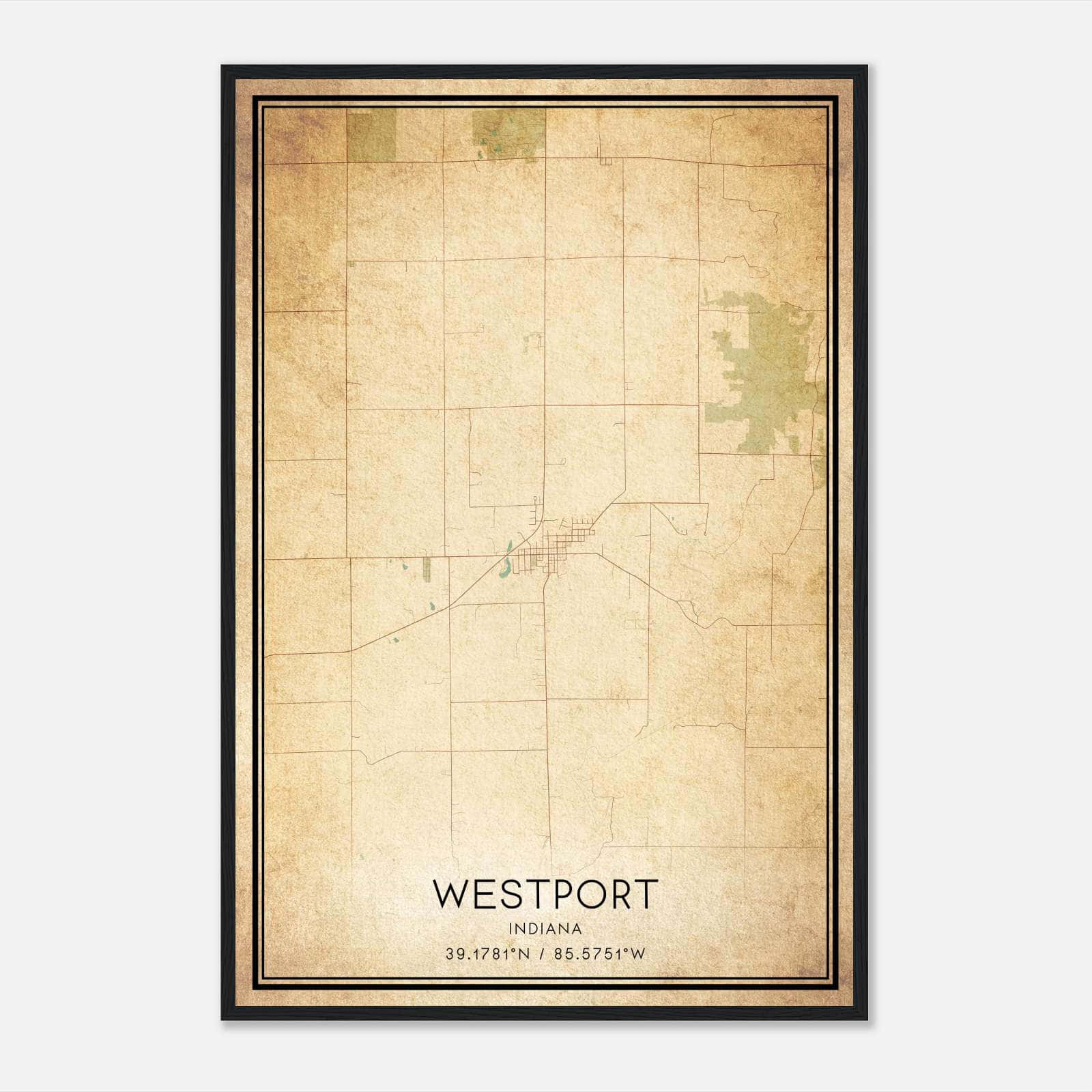 Vintage Westport Indiana Map Poster, Westport IN City Road Wall Art ...