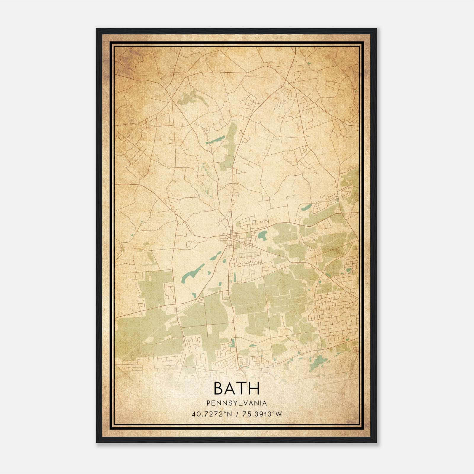 Vintage Bath Pennsylvania Map Poster, Bath PA City Road Wall Art Print ...