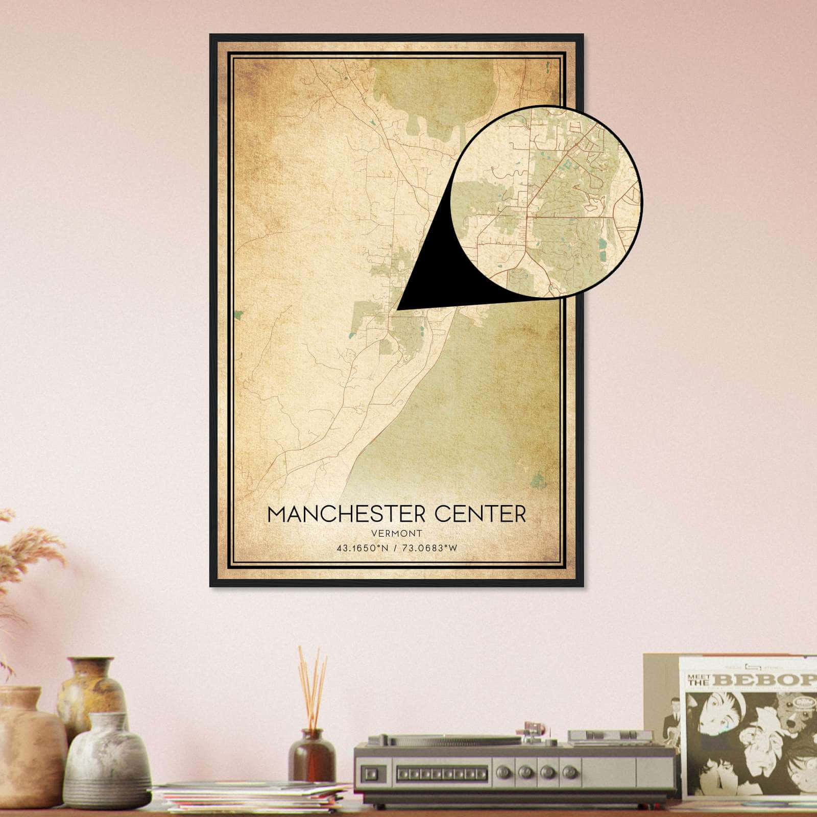 Vintage Manchester Center Vermont Map Poster, Manchester Center VT City ...