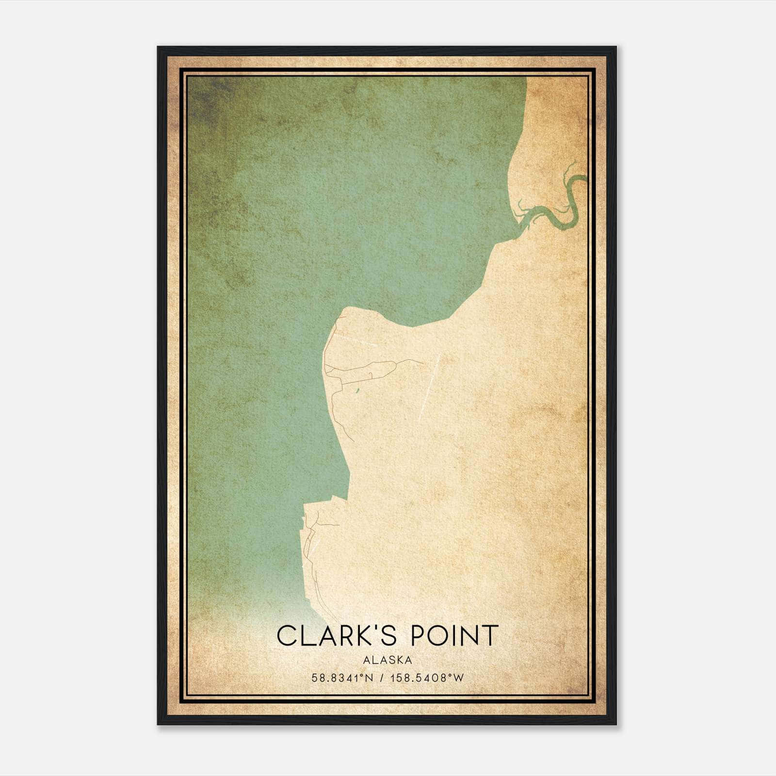 Vintage Clark's Point Alaska Map Poster, Clark's Point AK City Road ...