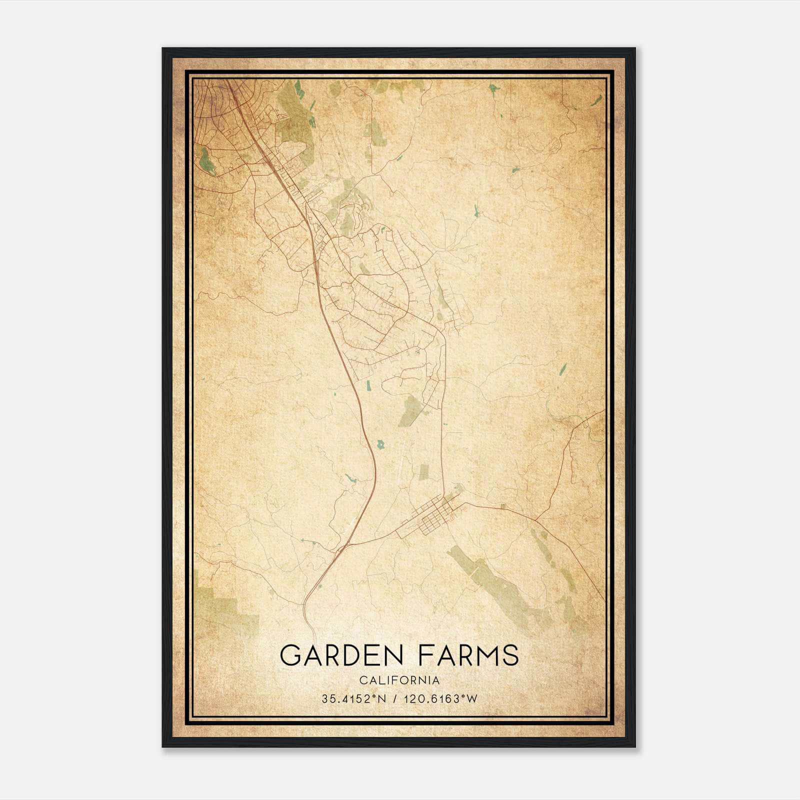 Vintage Garden Farms California Map Poster, Garden Farms CA City Road ...