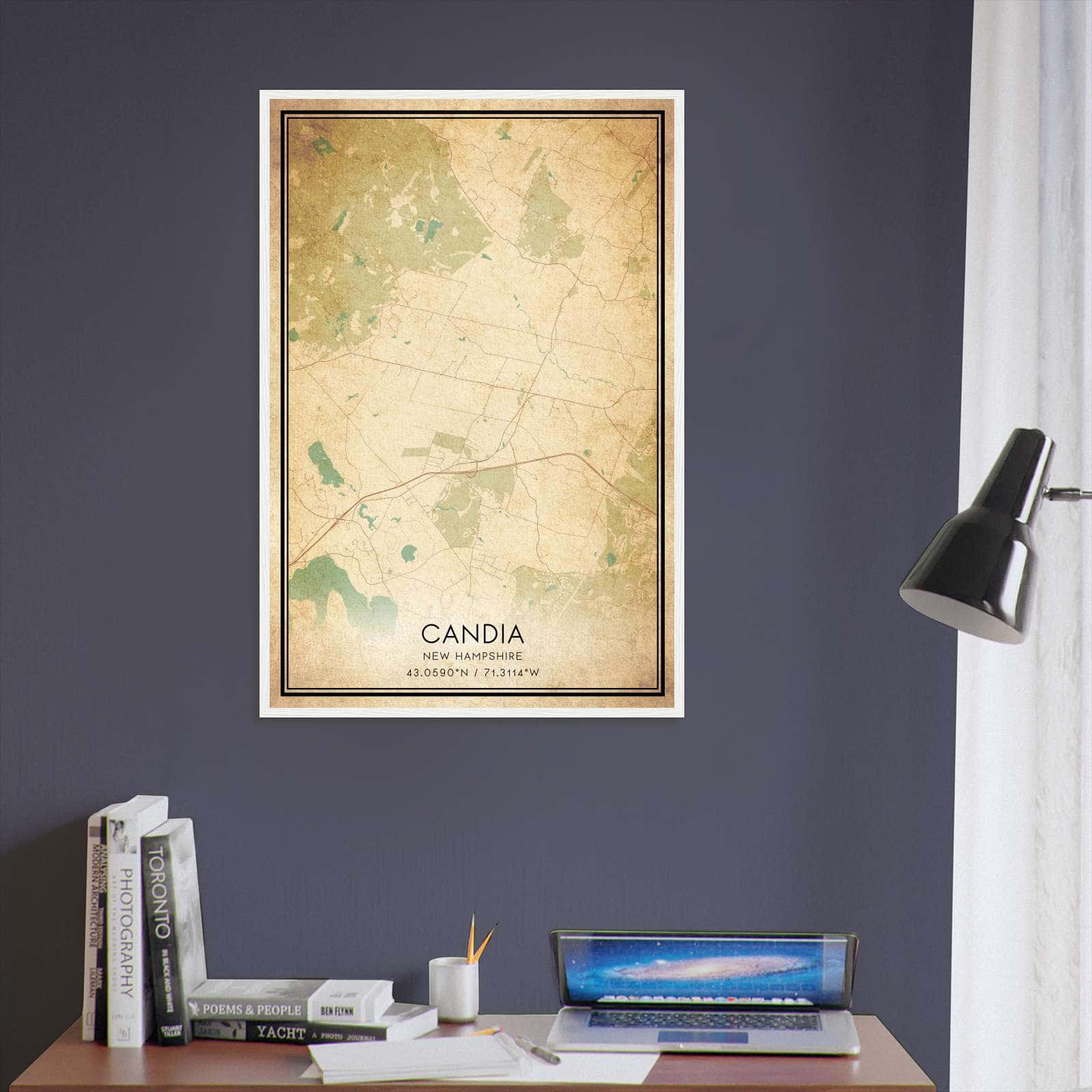 Vintage Candia New Hampshire Map Poster, Candia NH City Road Wall Art ...