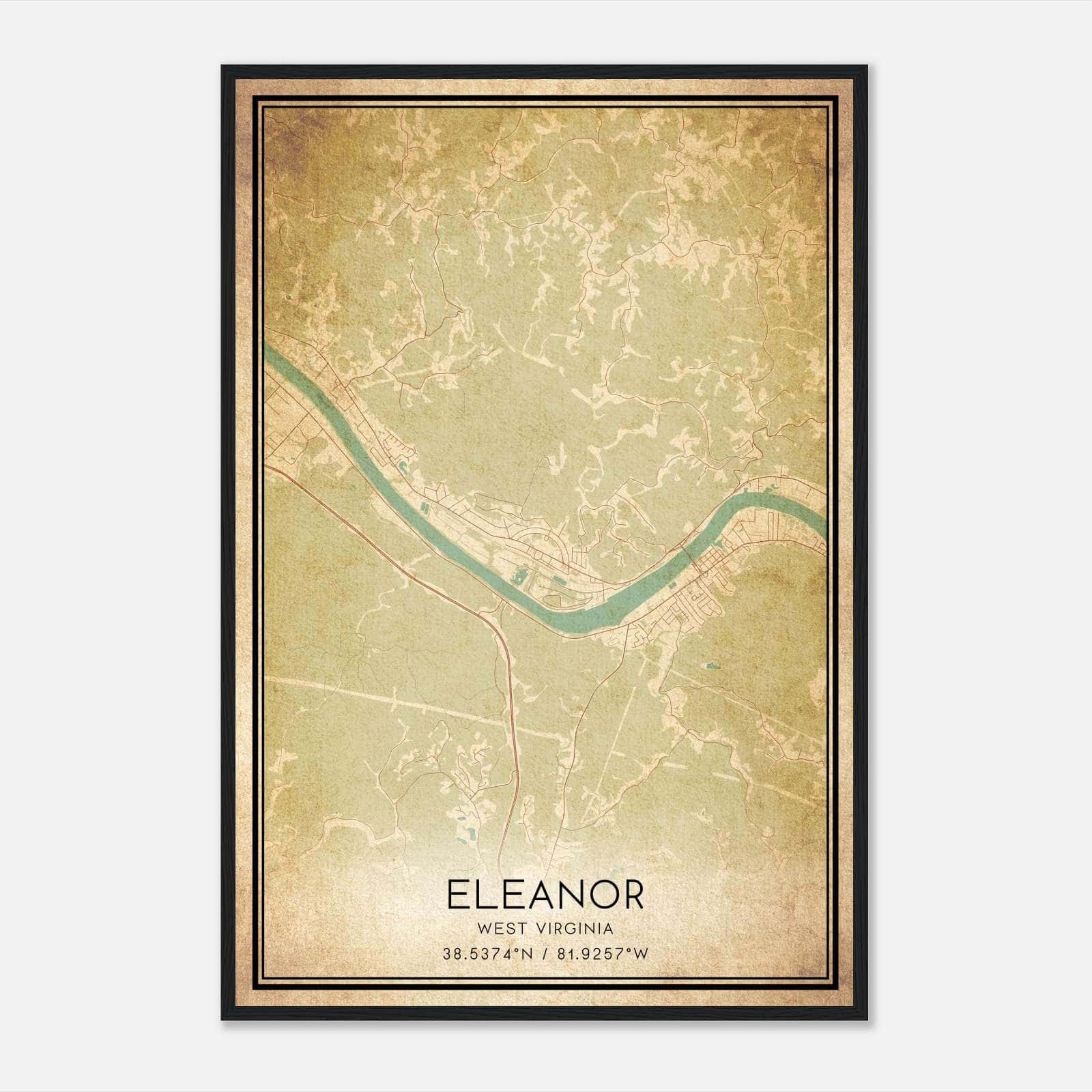 Vintage Eleanor West Virginia Map Poster, Eleanor WV City Road Wall Art ...