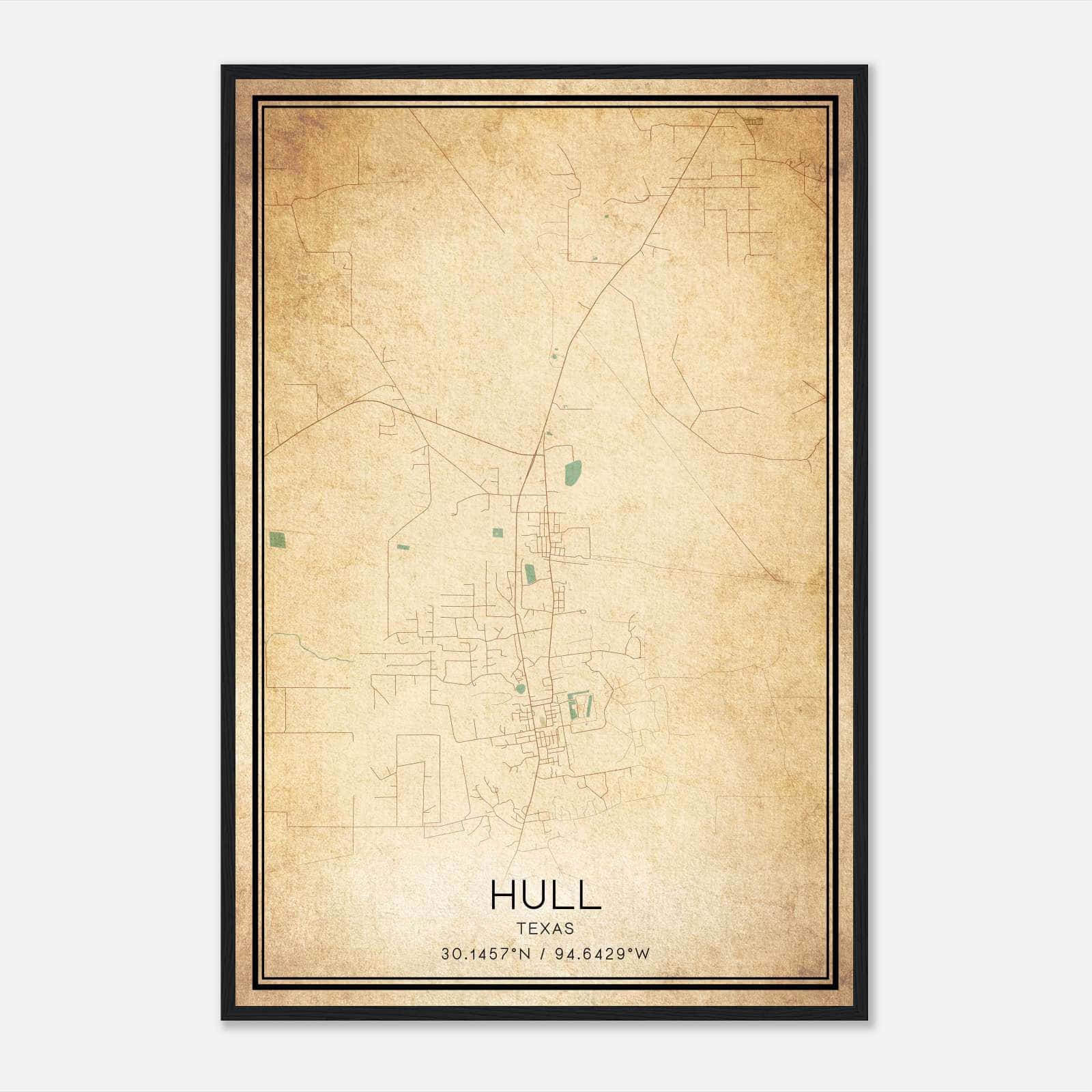 Vintage Hull Texas Map Poster, Hull TX City Road Wall Art Print ...